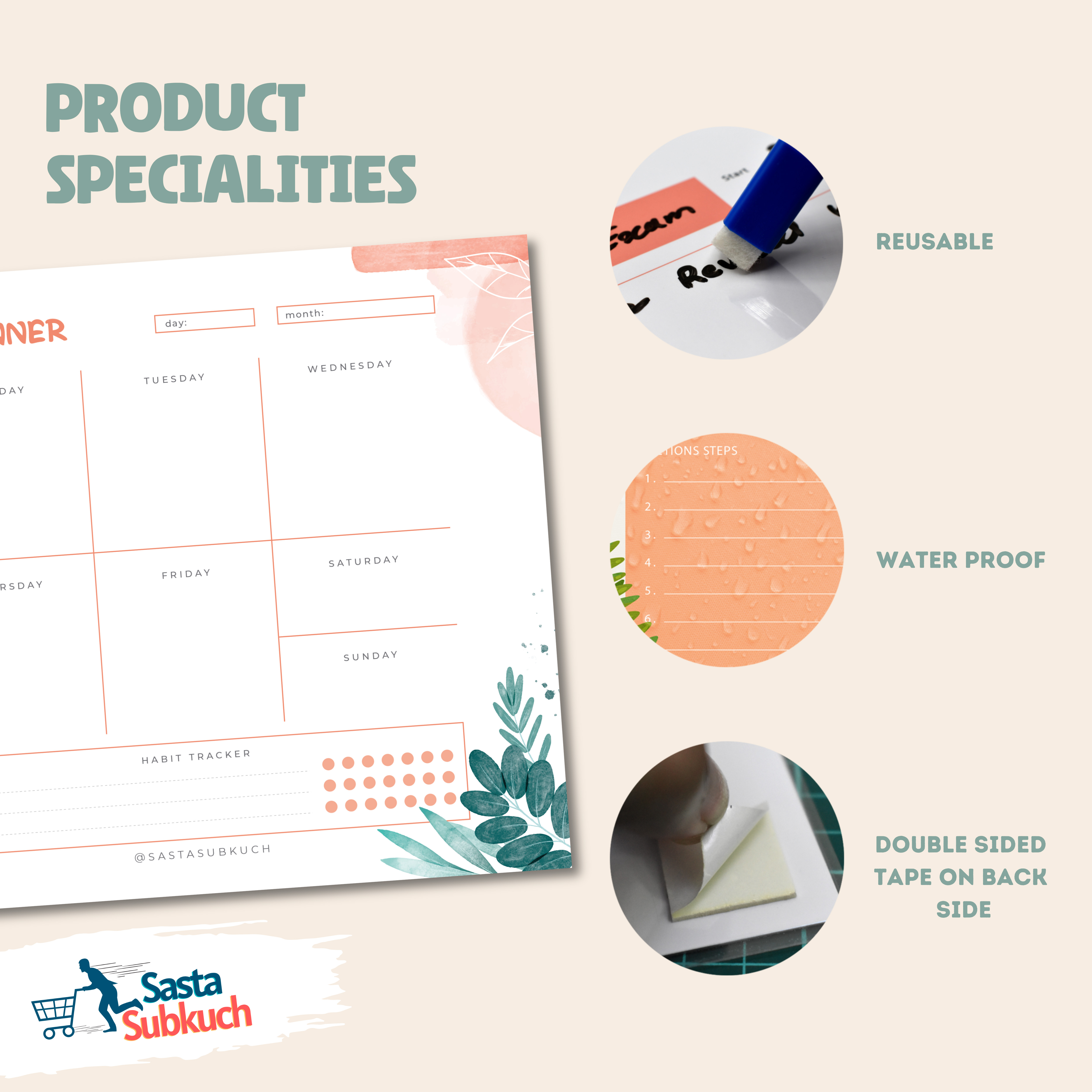 Weekly Planner A4 Size Laminate with board marker Organize Your Weekly ...