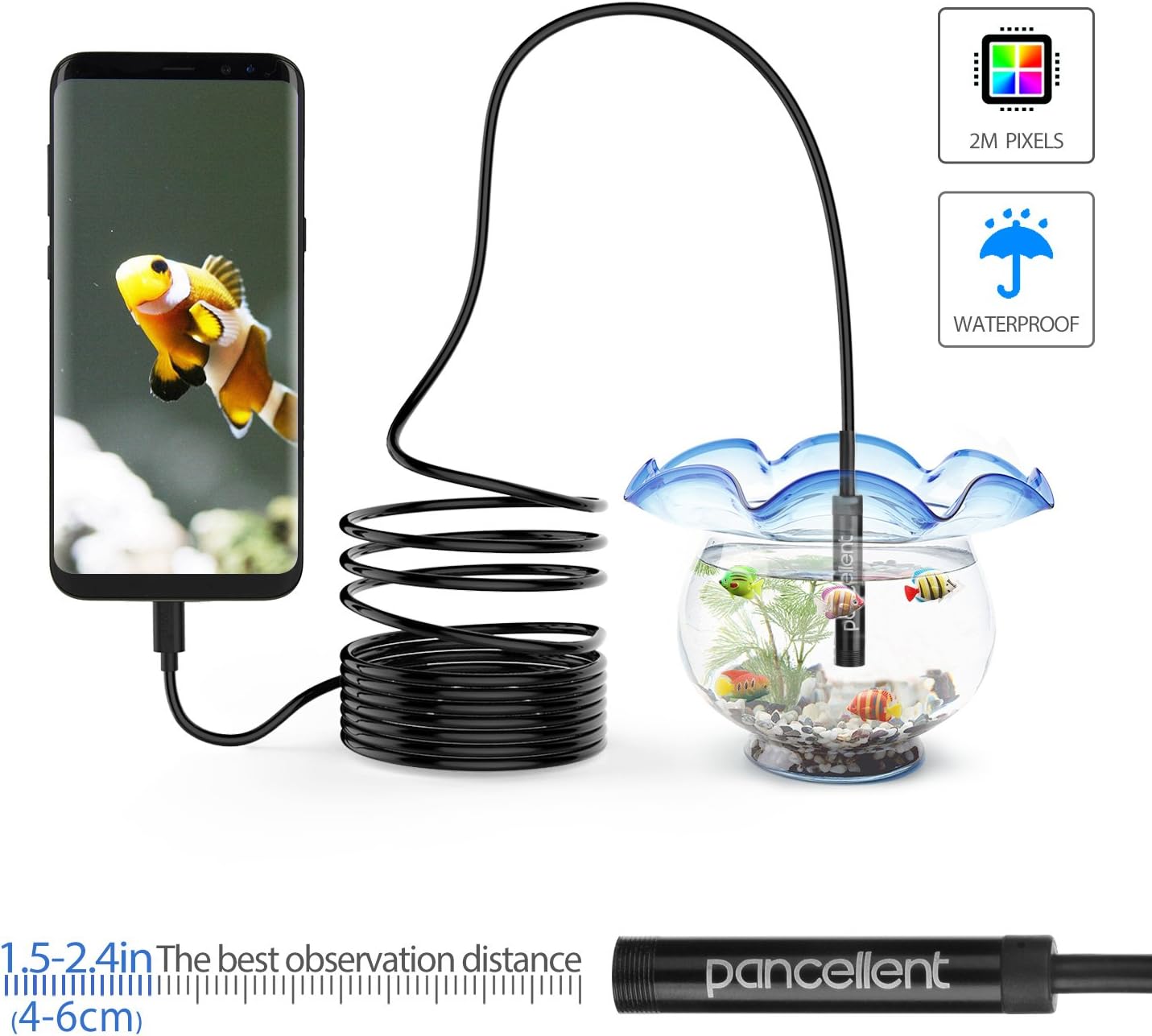 pancellent USB Android Endoscope 2.0 Megapixels CMOS HD 2 in 1 ...