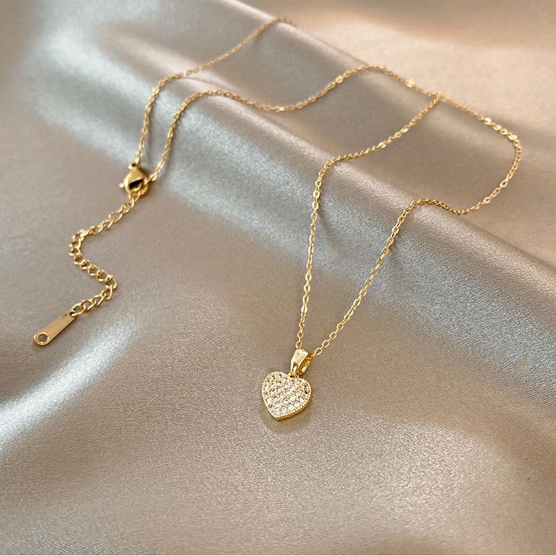 MEYRROYU Stainless Steel Love Heart Full Crystal Zircon Pendant ...