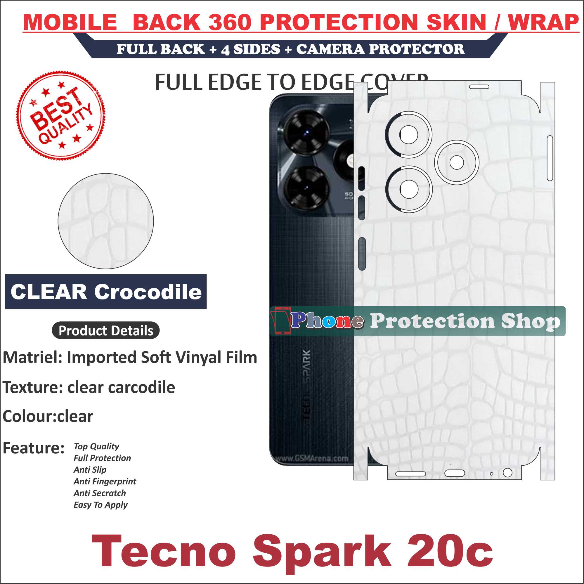 Tecno Spark 20c full Back 360 Protection skin wrap with sides and ...