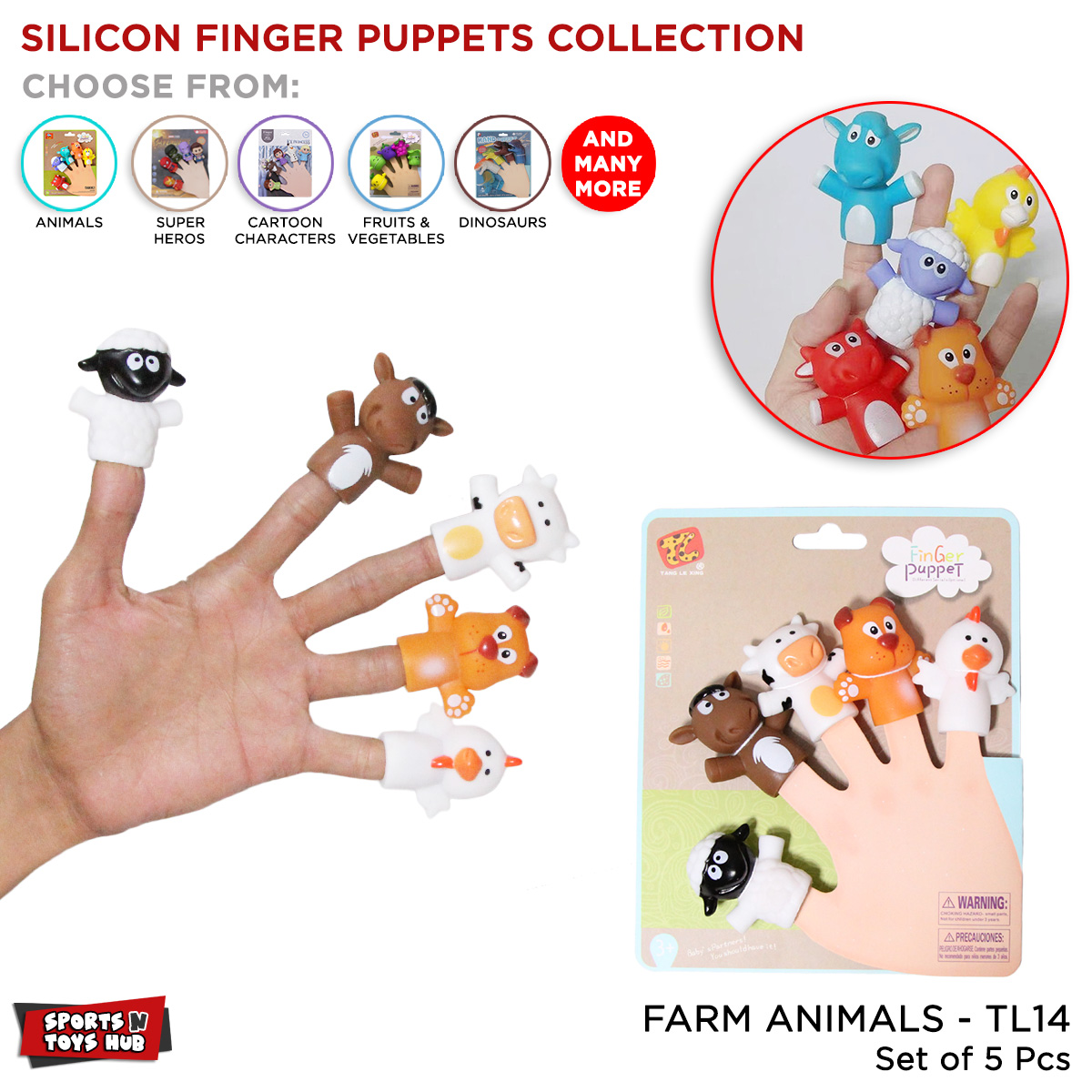 Pack of 5 Finger Puppets For Kids Hand Puppet Animal Learning Toy, Toddlers Rubber Toys For Baby ...