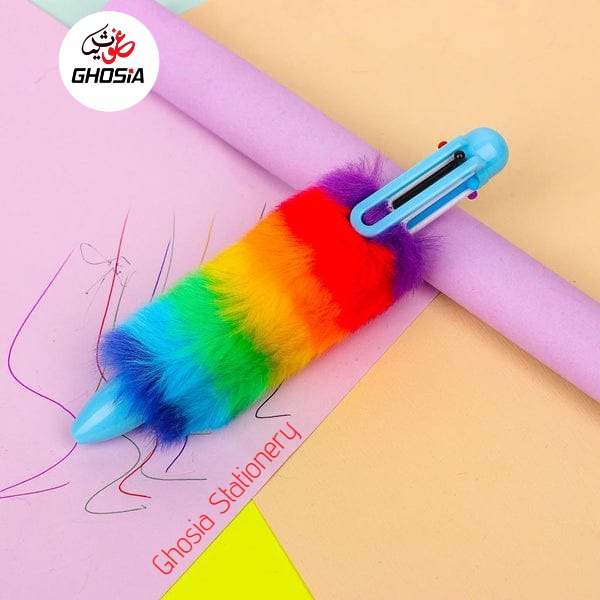 Bold Colors Rainbow Fur Pen Multi Color 6-in-1 Pen Fuzzy Pom Pom Pens ...