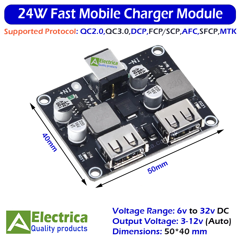 USB QC2.0 QC3.0 24W Fast Mobile Charger Module 2-Channel DC-DC Step ...