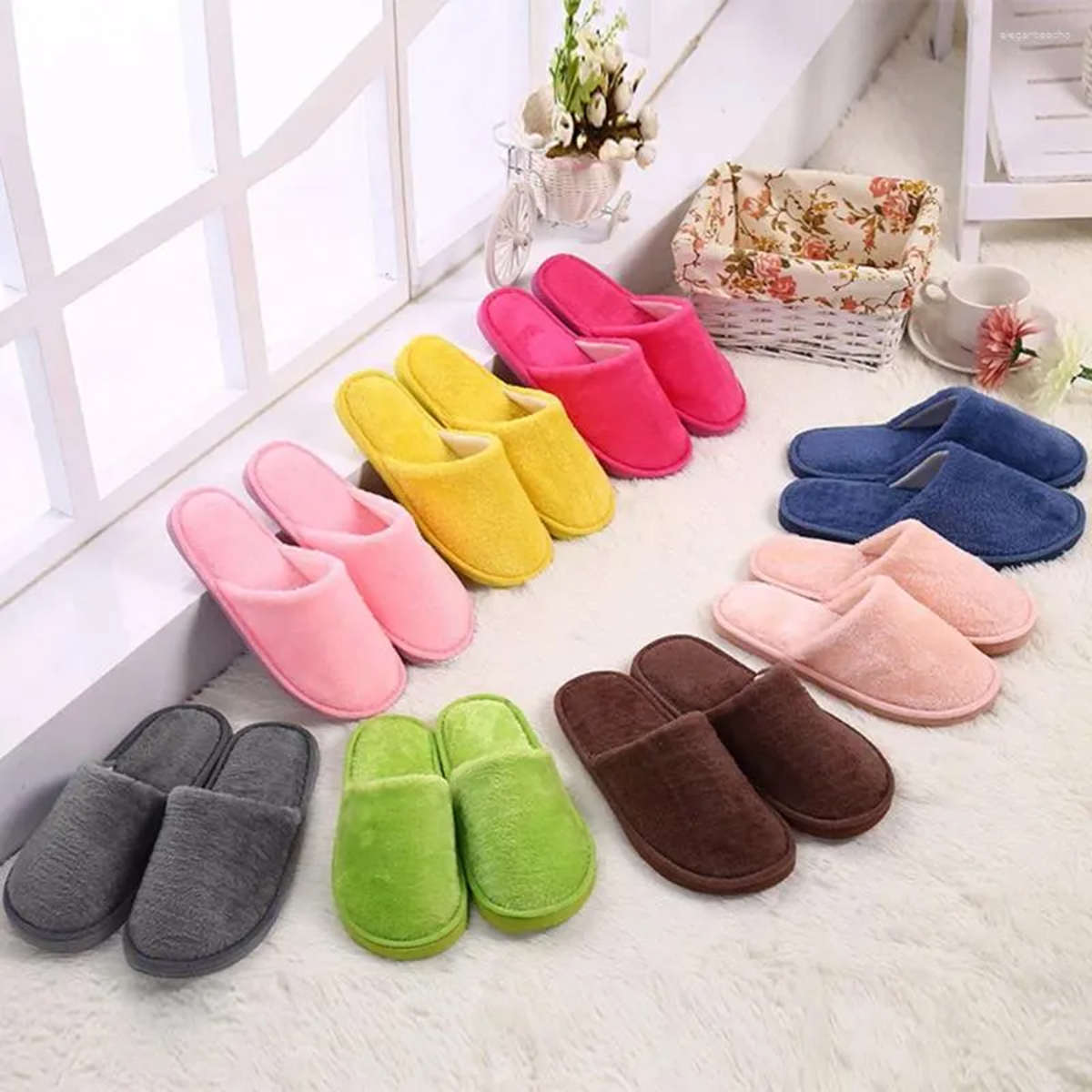 Multi-Color Soft Cotton Slippers for Men and Women - Unisex Indoor Spa ...