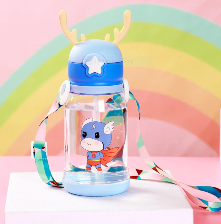 Sipper Bottle For Kids 600ml with Straws Strap & Strickers BPA Free ...
