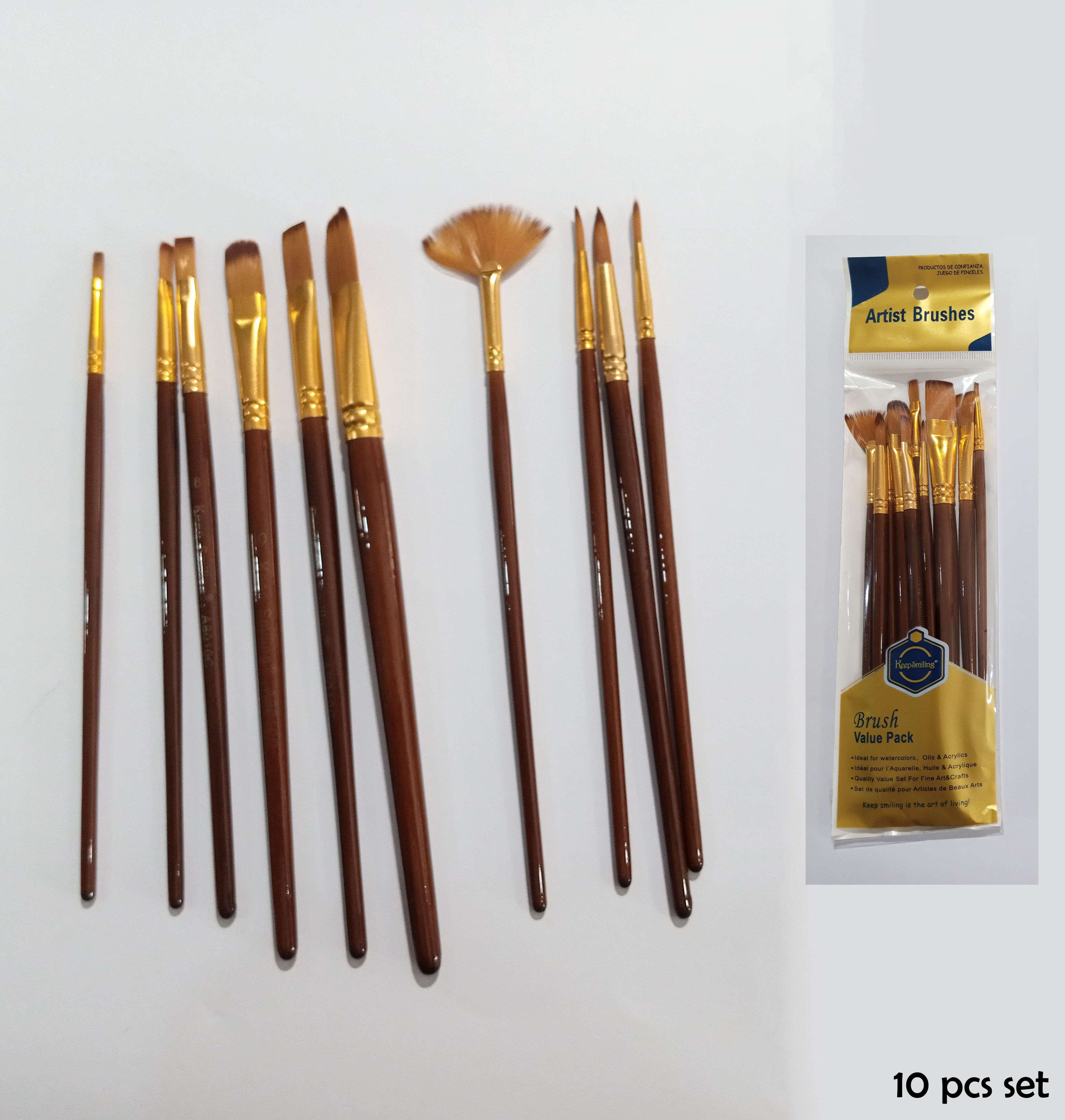 Pack of 10 Multi Shapes Nylon Paint Brush Set | Daraz.pk