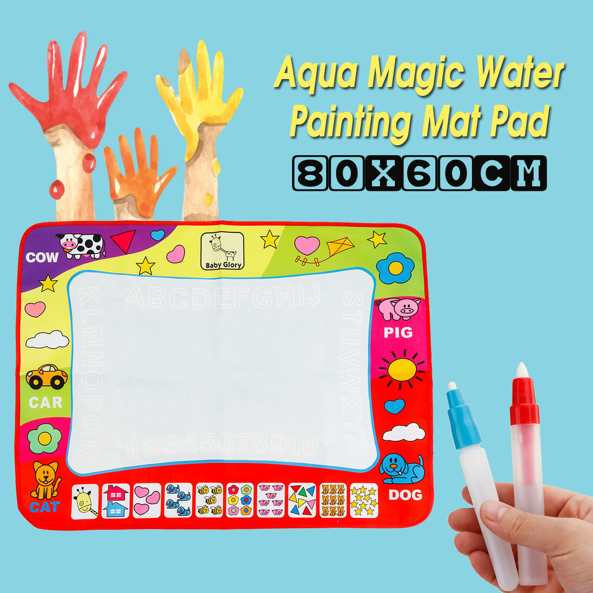 80x60cm DIY Children Aqua Magic Water Drawing Painting Pad Kit Doodle ...