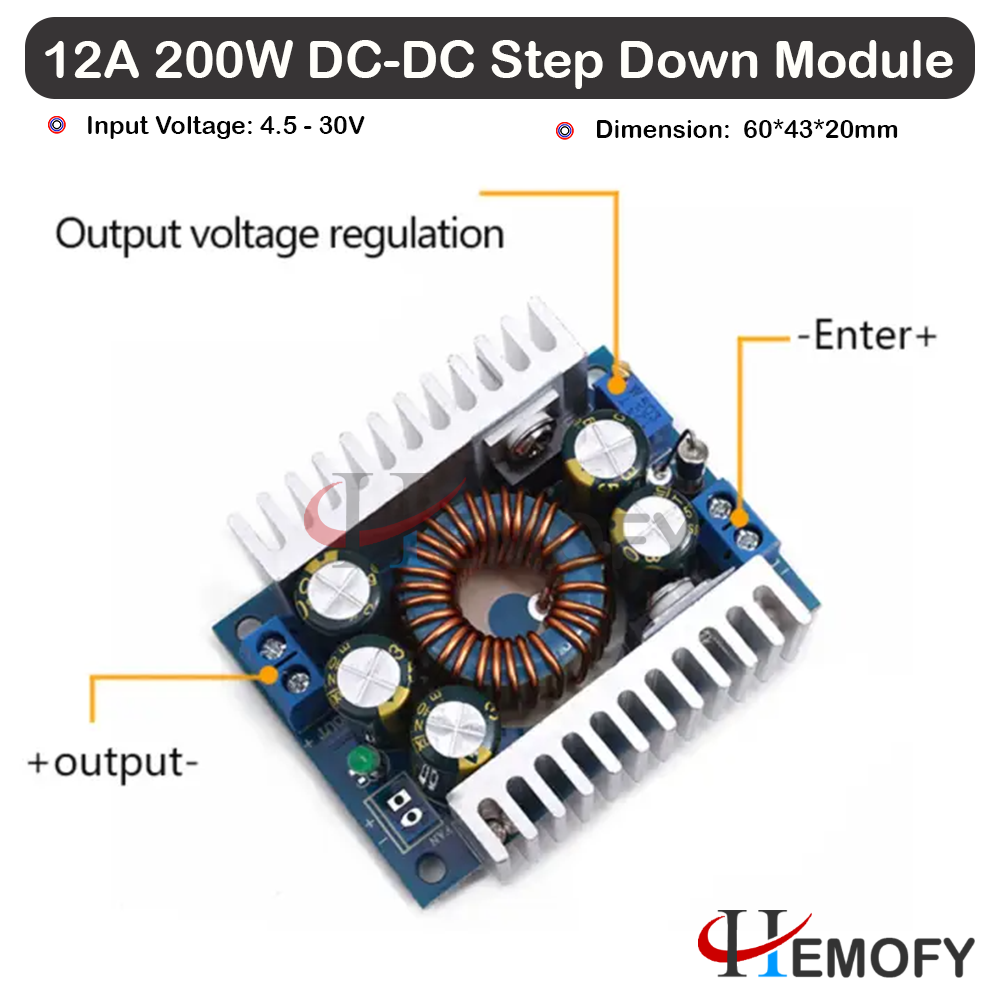 DC Step Down Module, DC-DC 12A Adjustable High-Power Low-Ripple Step Down Module 95% Car Power ...