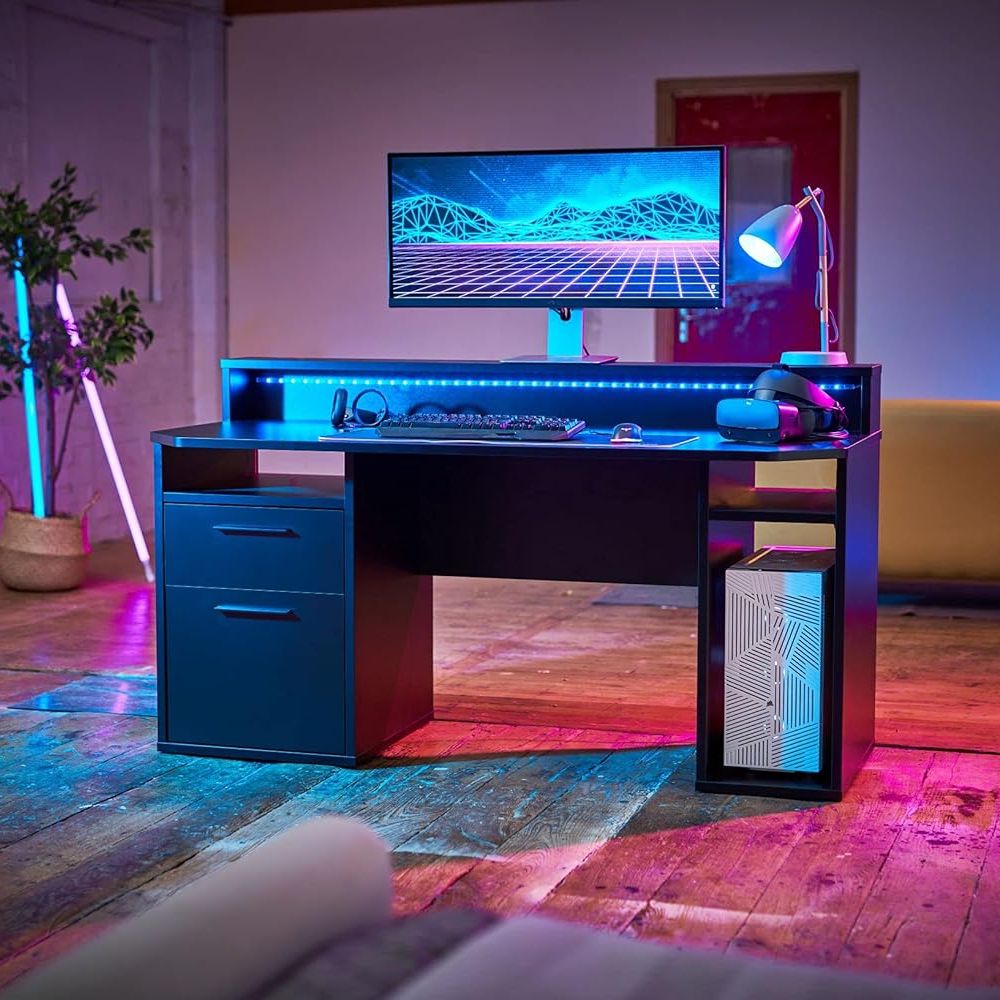 Gaming Desk With LED Lights 48 inch x 24 inch x 30 inch Computer Desk ...