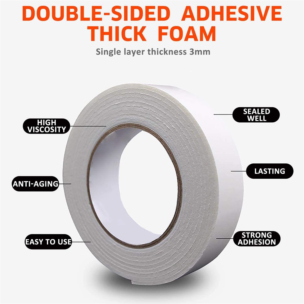 Pro Sticky Diy Double Sided Foam Tape- Super Strong Faced Powerful Sponge Soft Mounting Adhesive ...