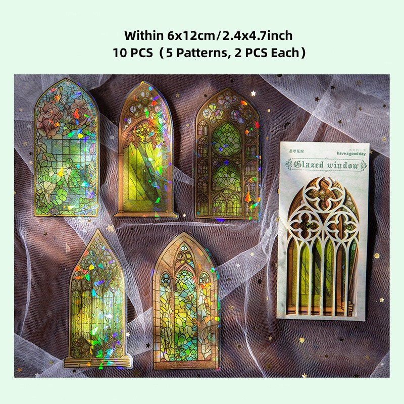 RHS Online 10PCS Glazed Window Series Flash Film Vintage Windows Gilt ...