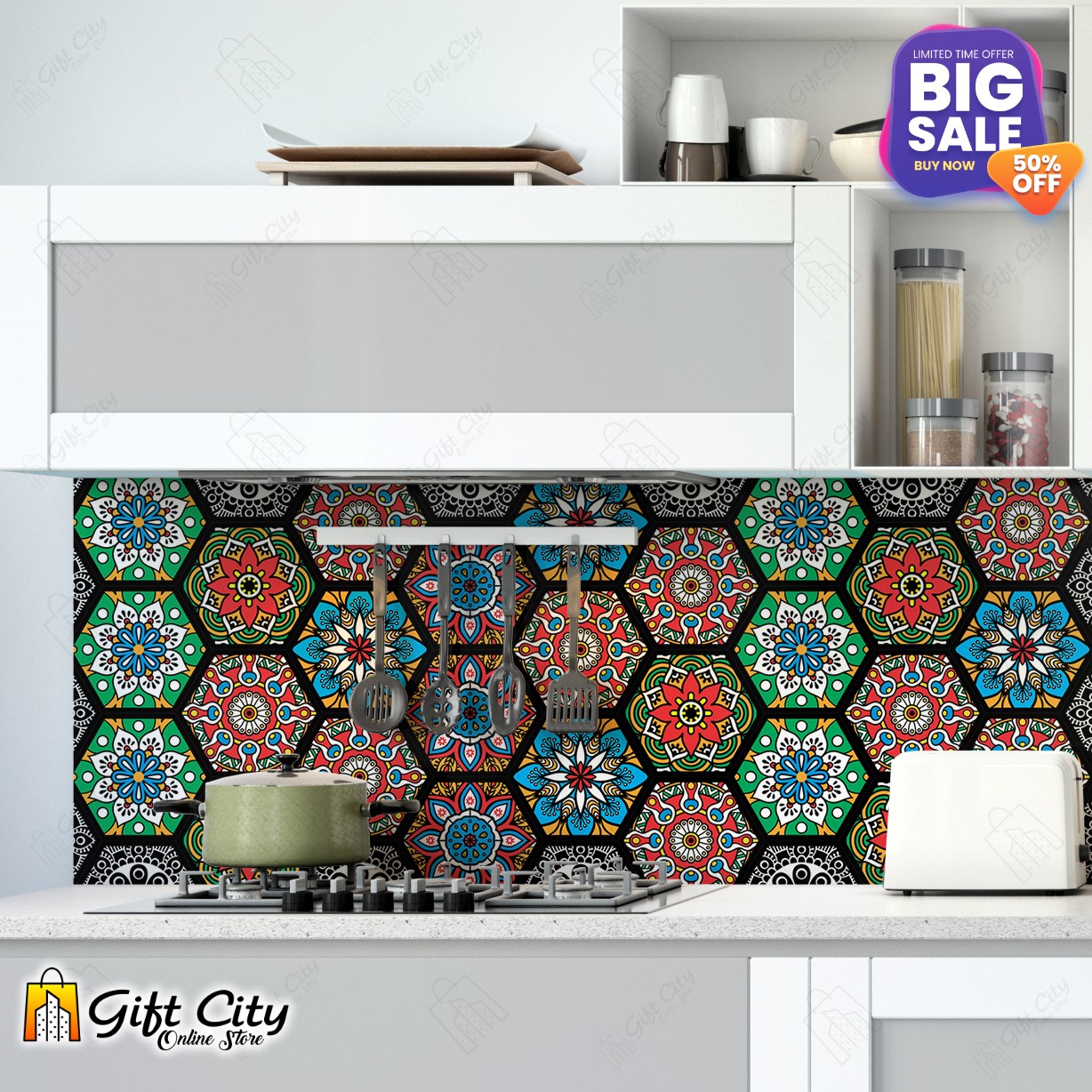 Gift City Presents Hexagon Shape Tile Stickers Multiple Quantity ...