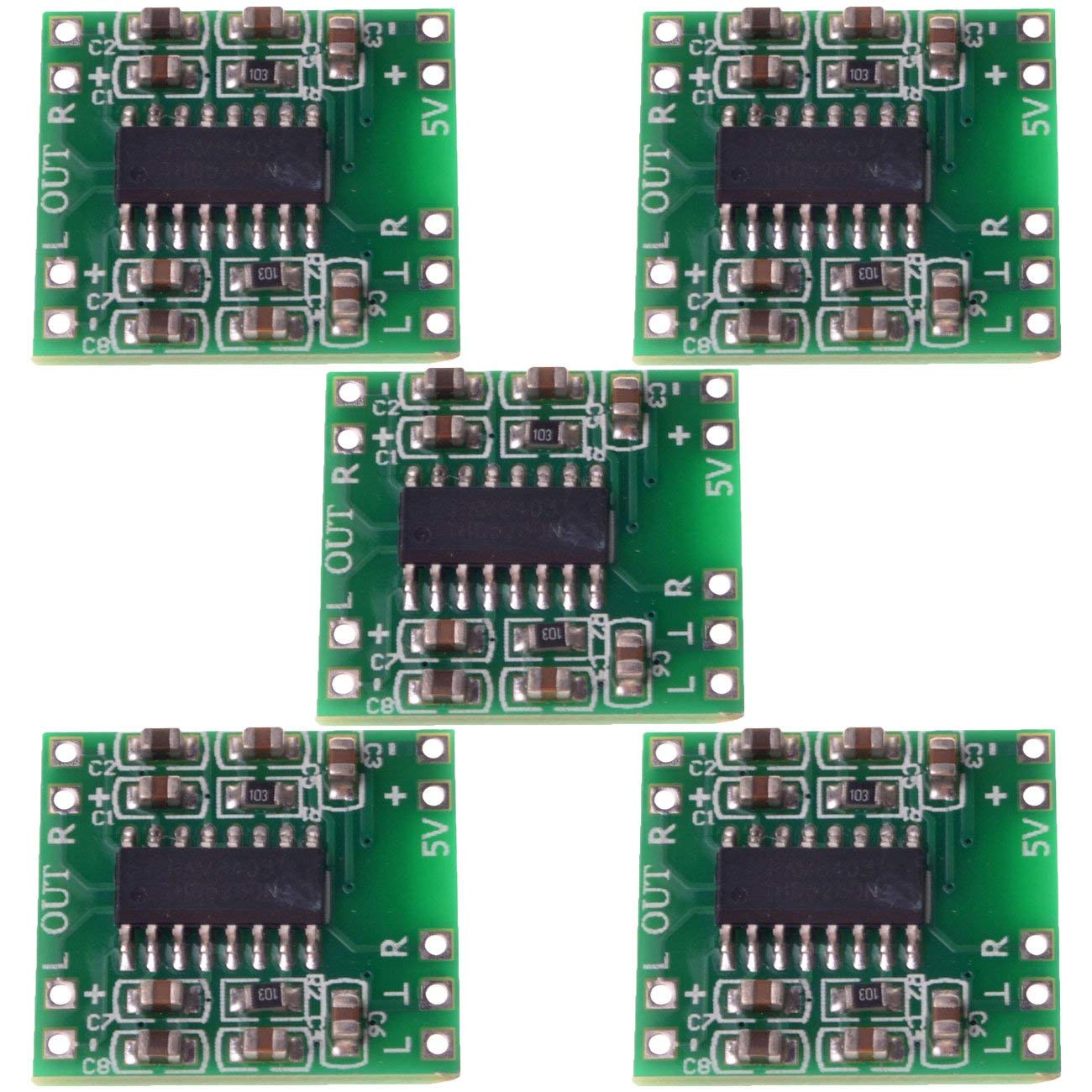 5PCS PAM8403 Mini two channel 2X3W Class D Audio Power Amplification ...