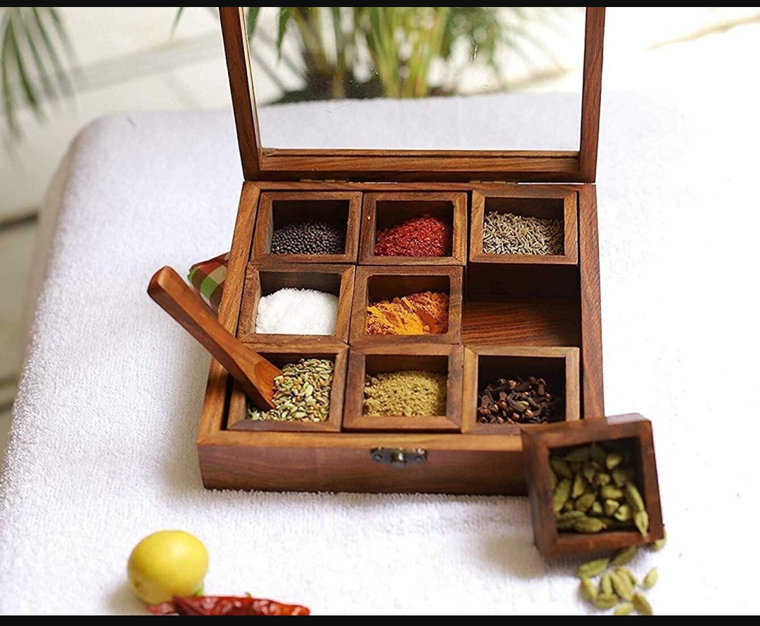 Creative Spice Box, Wooden Spice Box, Masala Box, Kitchen Masala Box ...
