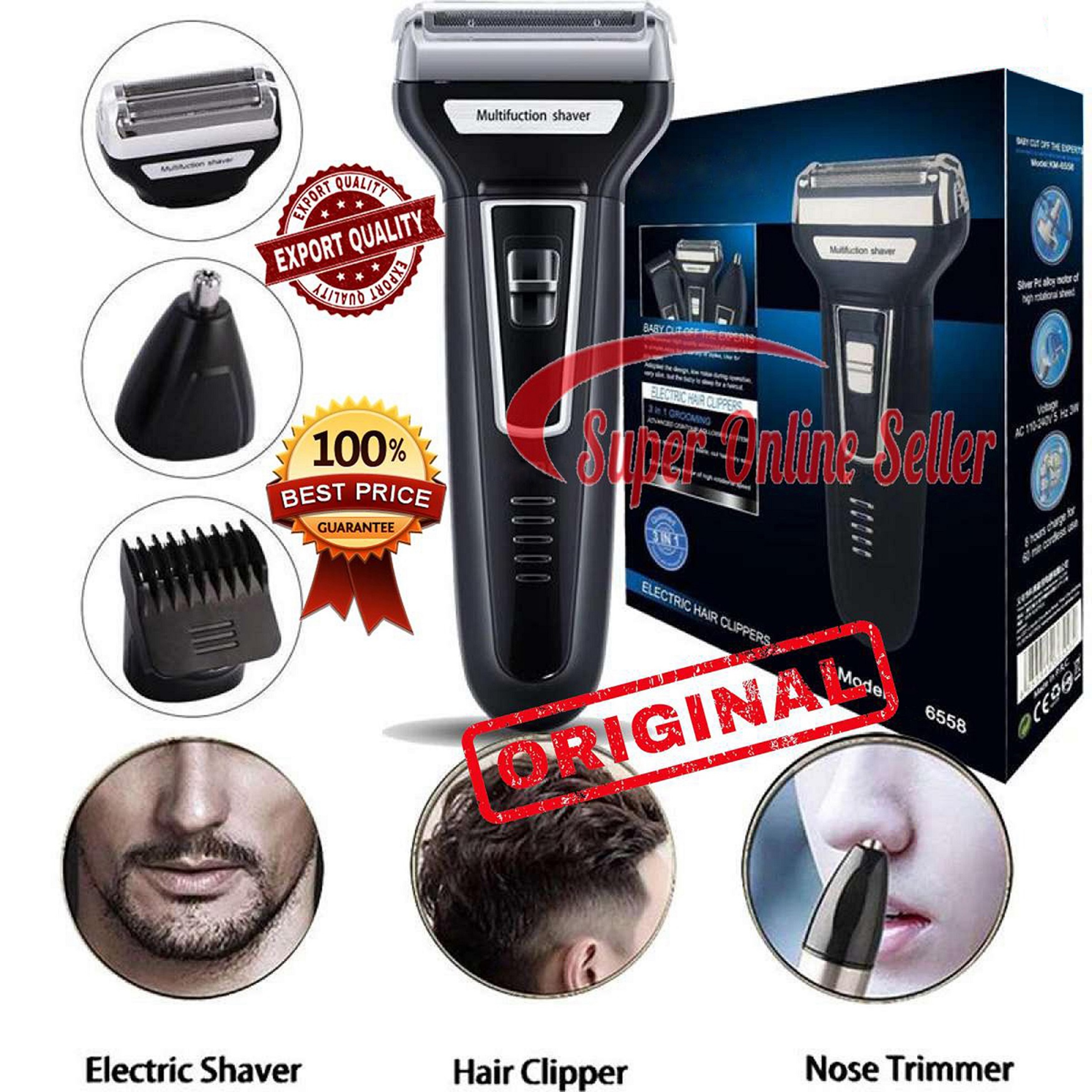 3 in 1 6558 Hair Clipper Razor Shaver - Nose Trimmer Beard Styling For ...
