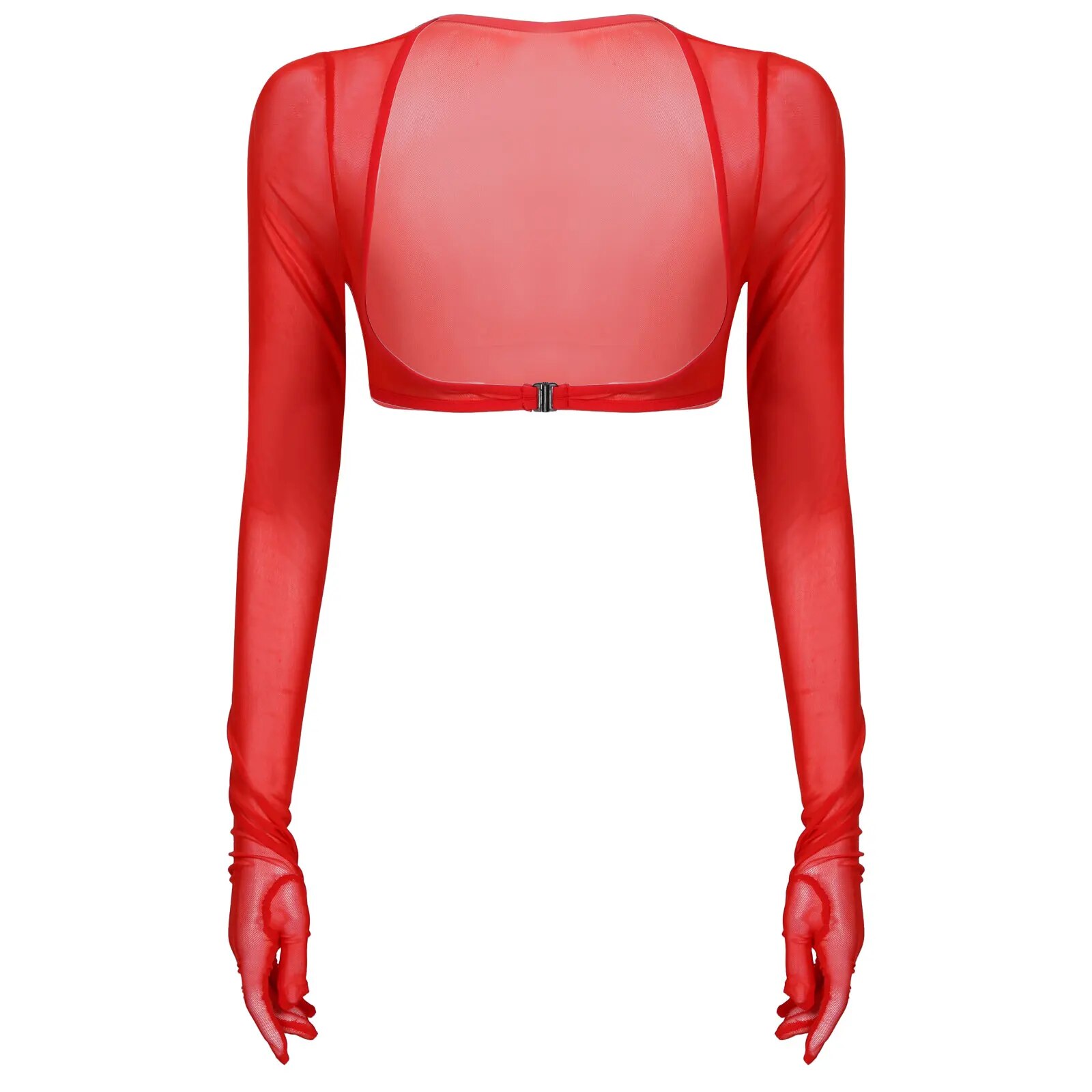 Women O Ring Long Sleeve Sheer Mesh Shrug T-Shirts See-Through Fishnet ...