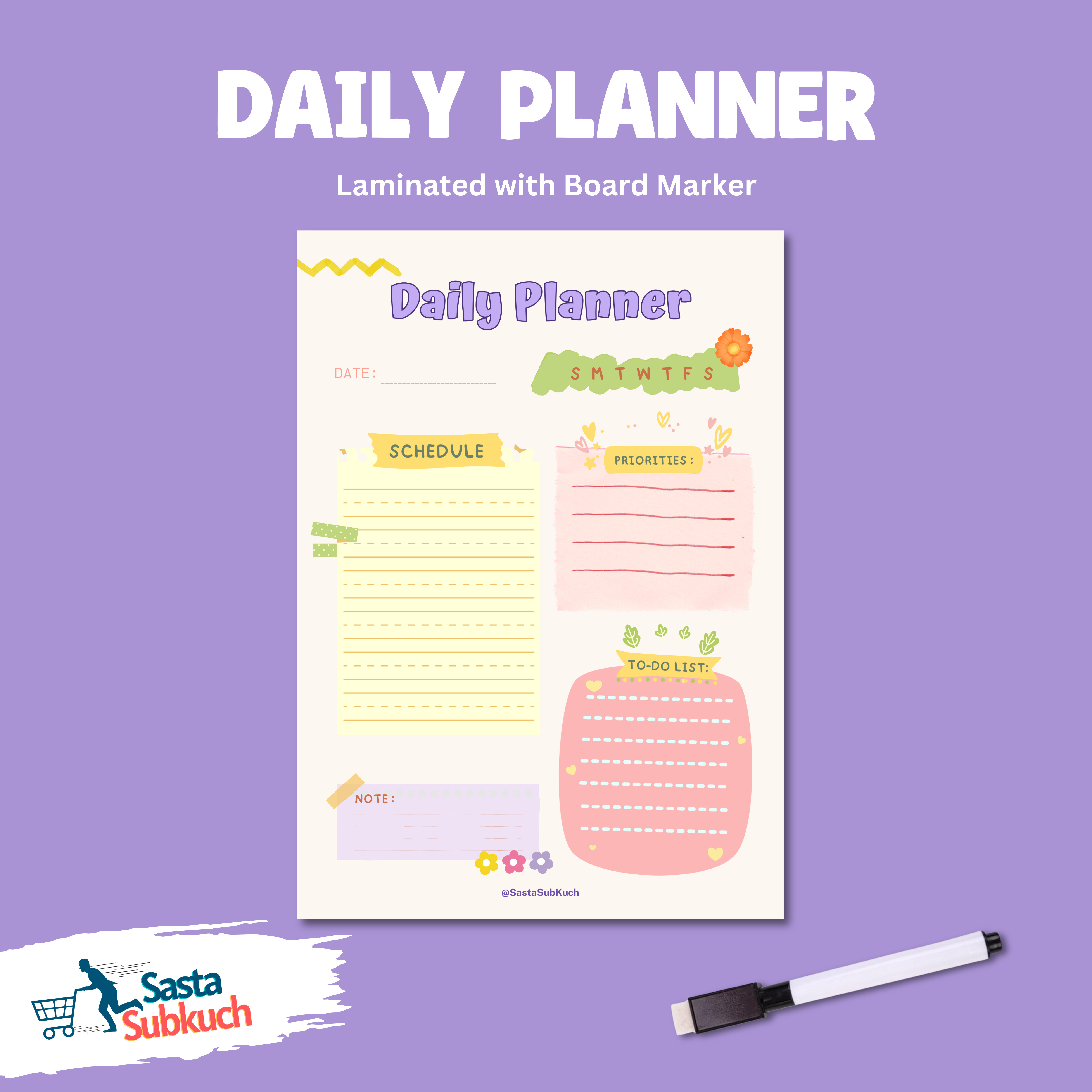 Daily Planner A4 Size Laminate with board marker Organize Your Today ...