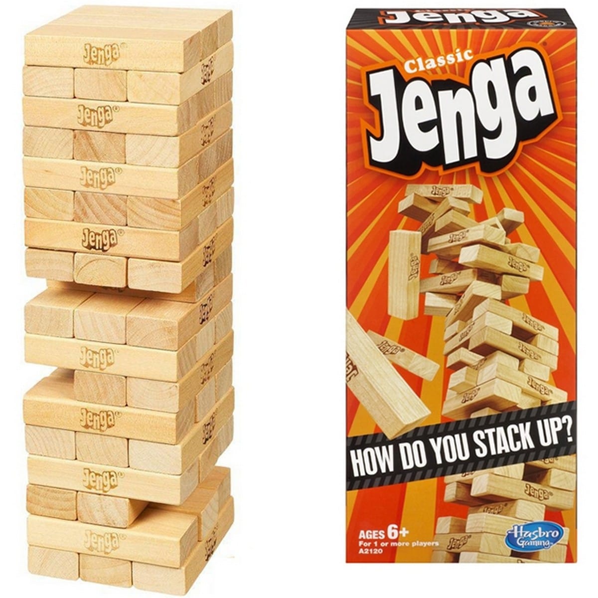 Classic Jenga Game with Genuine Hardwood Blocks, Jenga Brand Stacking ...