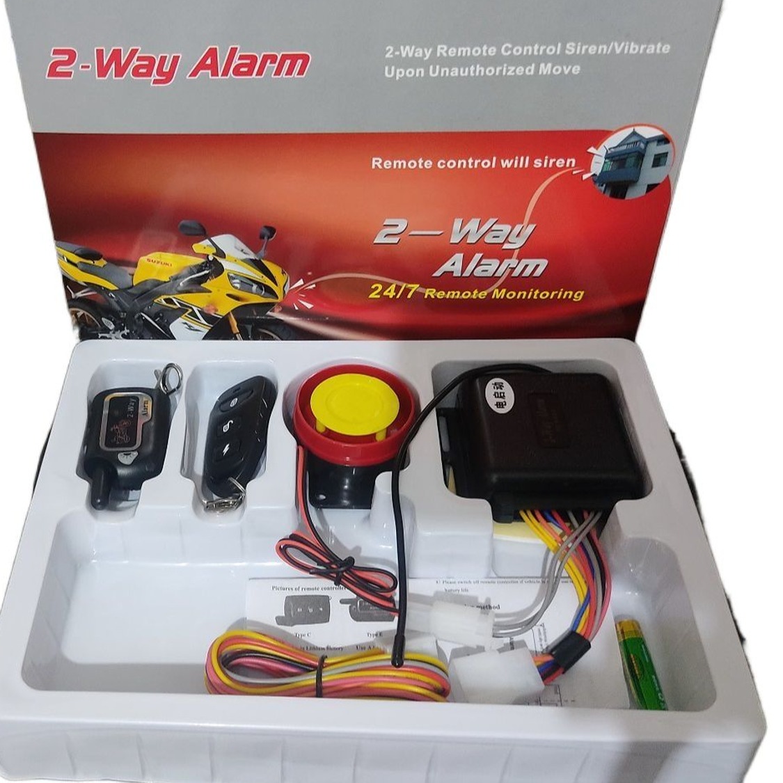 2 Way Bike Alarm Motorcycle Lock Security System Remote vibration ...