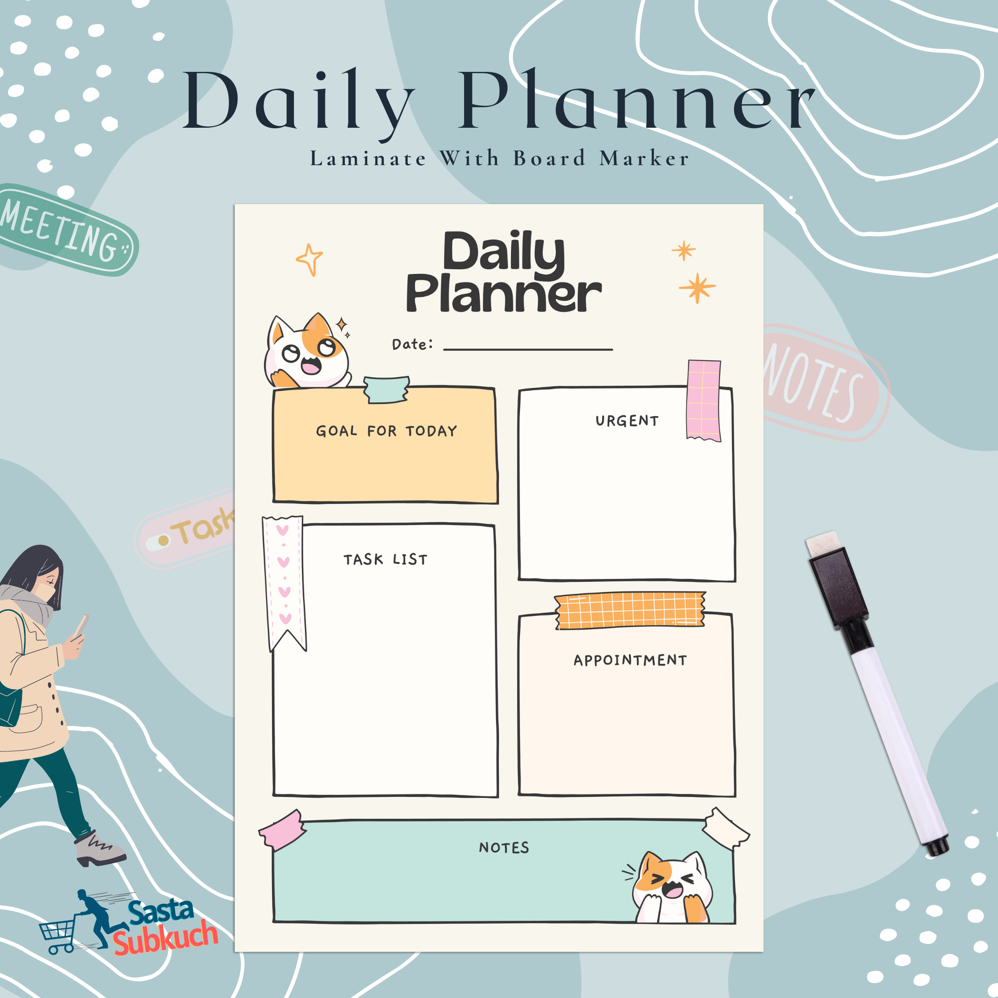 Daily Planner A4 Size Laminate with Board Marker Planner for Daily Task ...