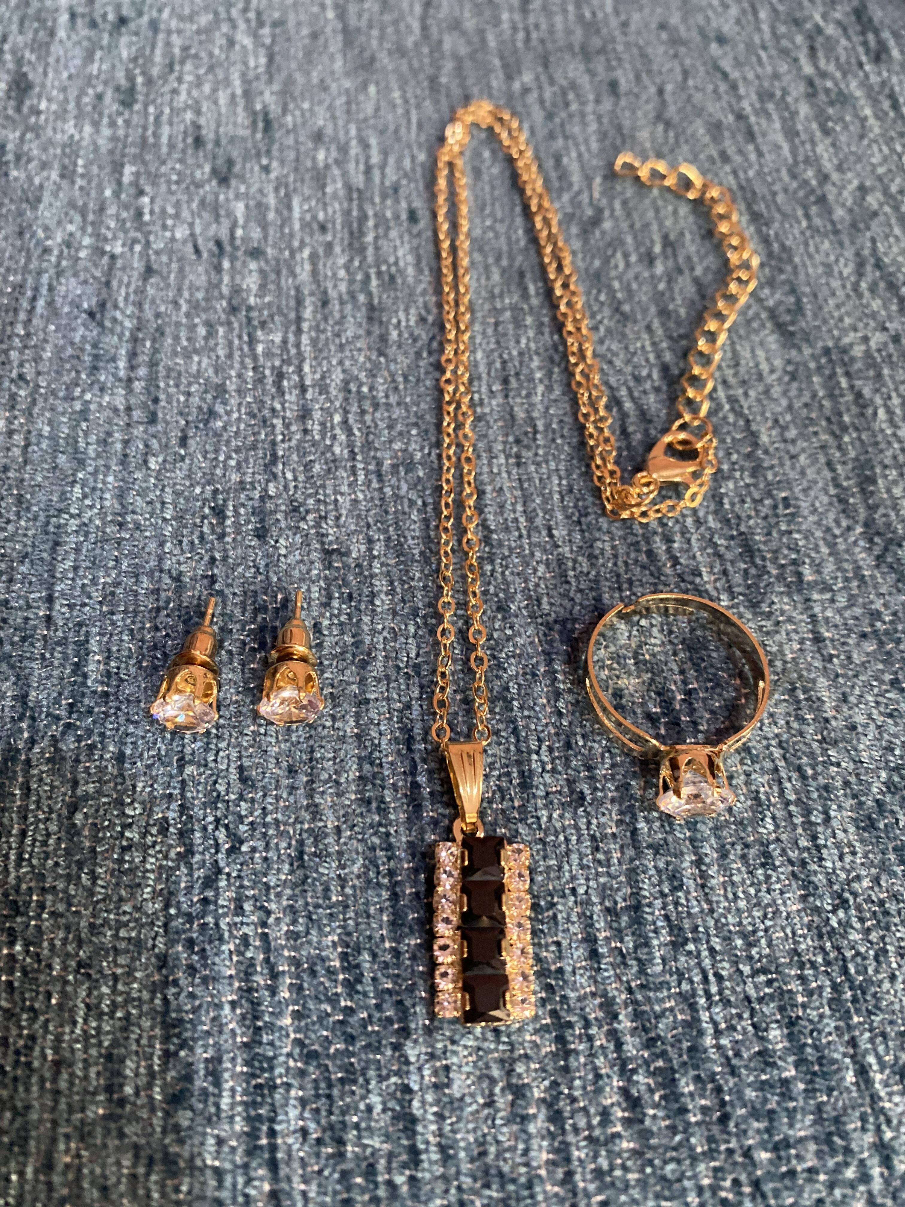 Jewelry Set Zircon Necklace, Ring, Earrings | Different Colors | Daraz.pk