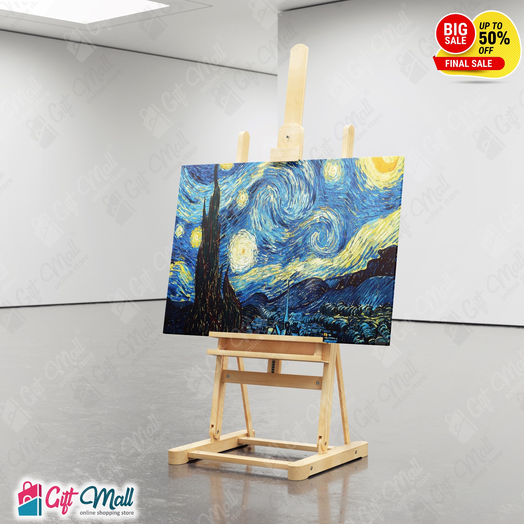 Starry Night UV Oil Canvas Print with Frame | Wall Art for Home Decor ...