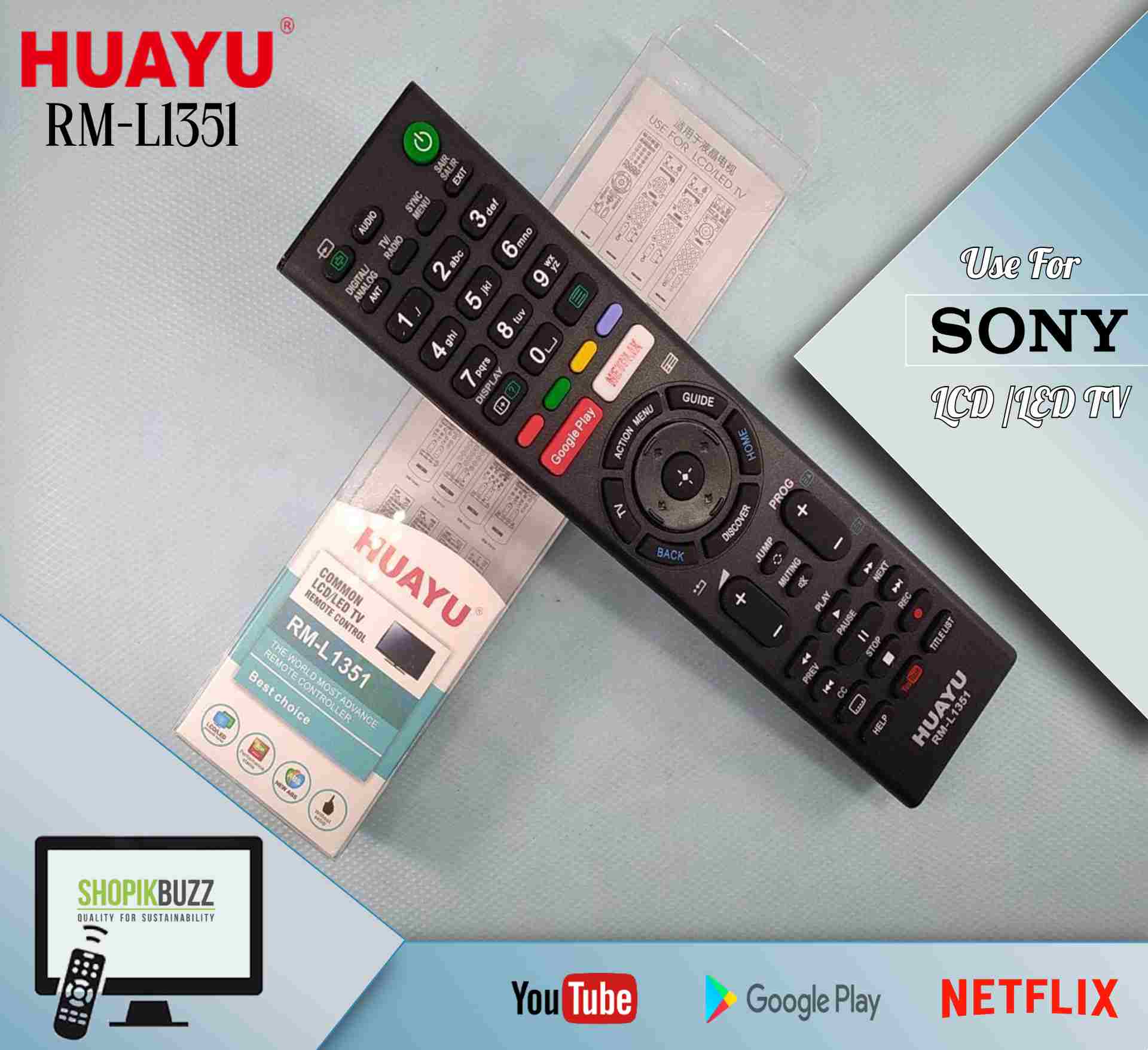 SONY Smart Android LCD & LED TV Remote Control with NETFLX & Google Play Button Huayu RM-L1351 ...