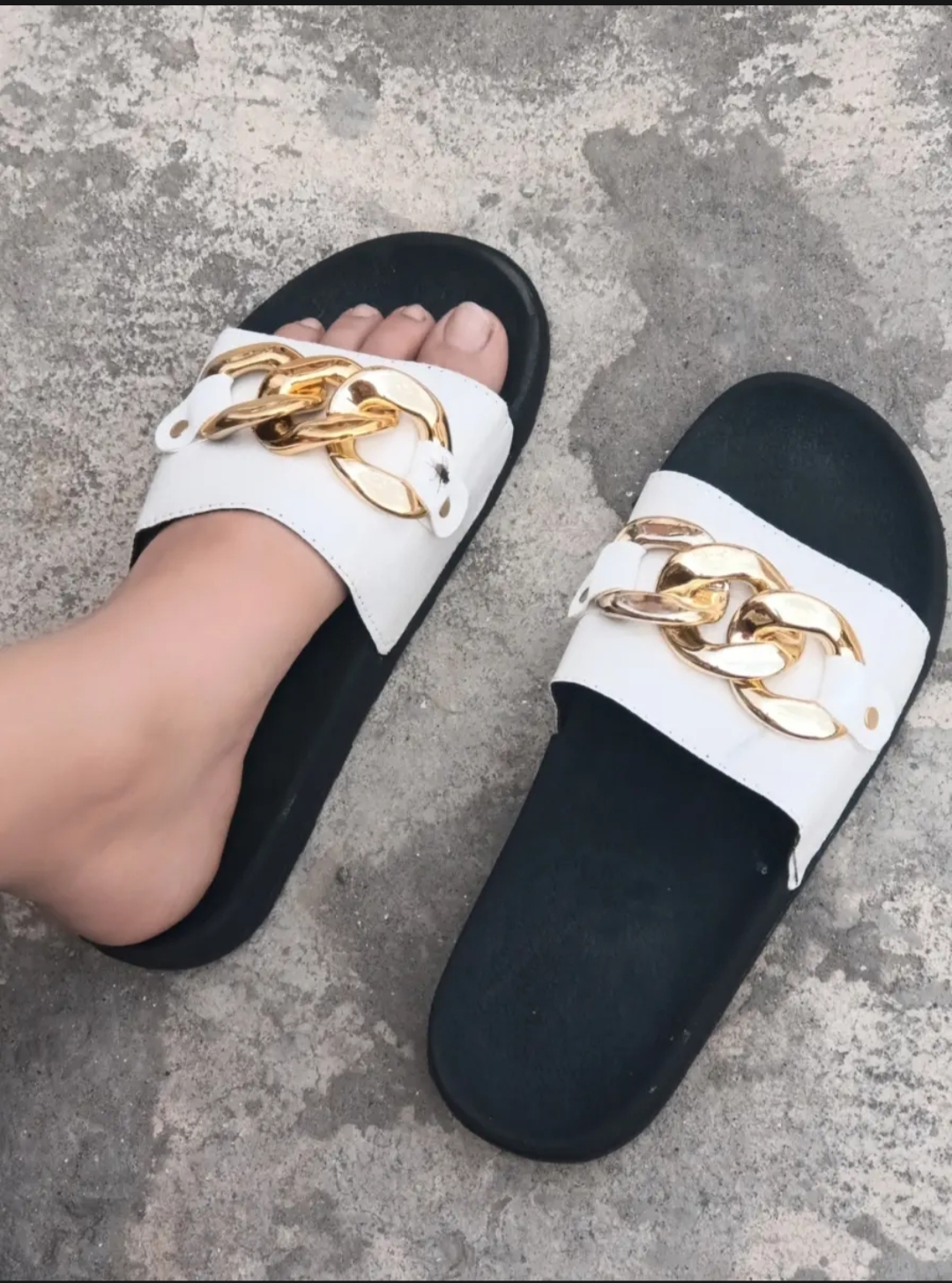 Stylish home slipper for girls , golden chain slides ,summer collection ...