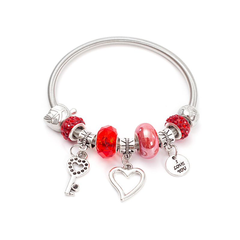 Fashion Simple Pandora Glazed Gem Beads Key Lock Love Hanging Bracelet ...