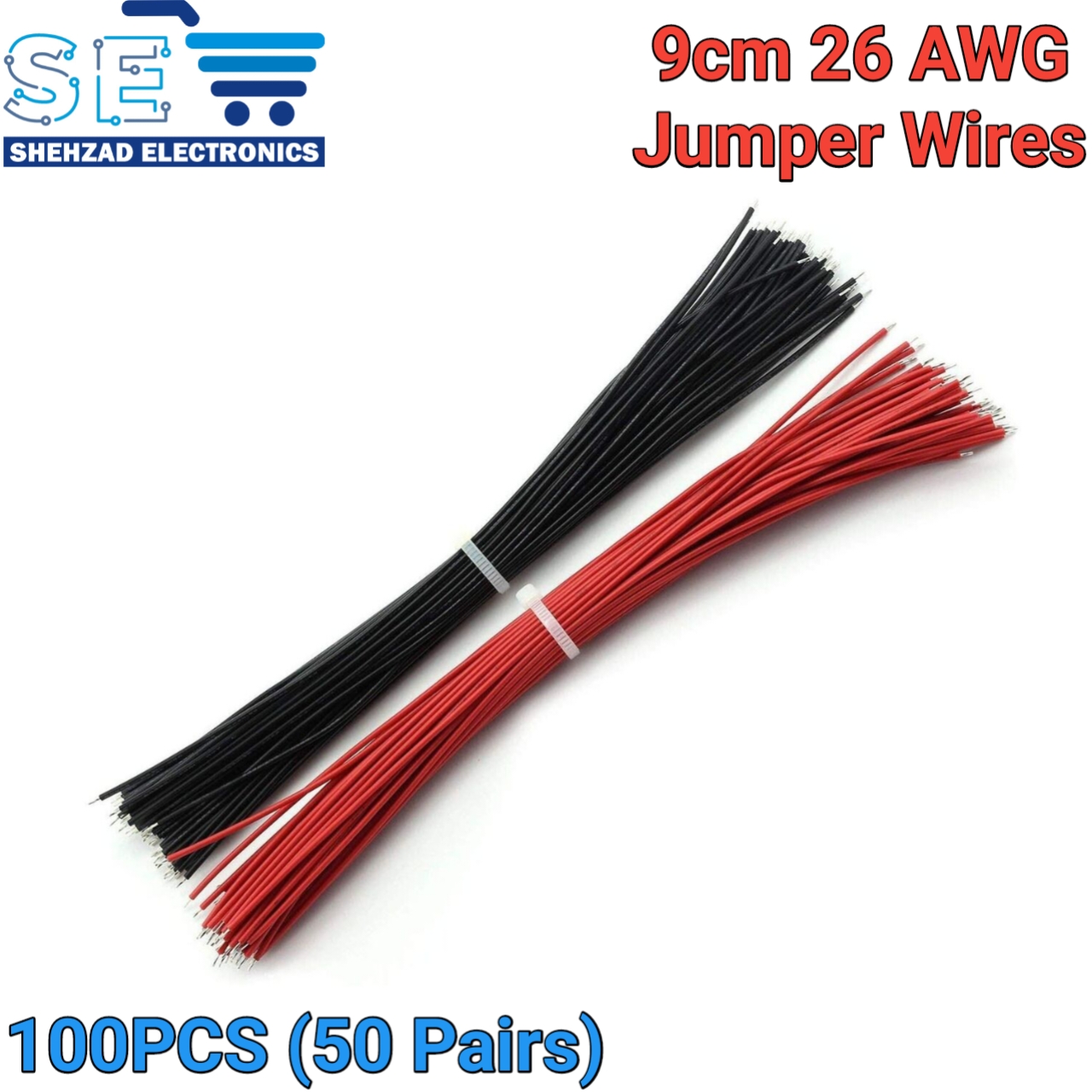 100PCS 9mm 26 AWG Insulated Jumper Wires Tin-Plated Red 50 & Black 50 ...