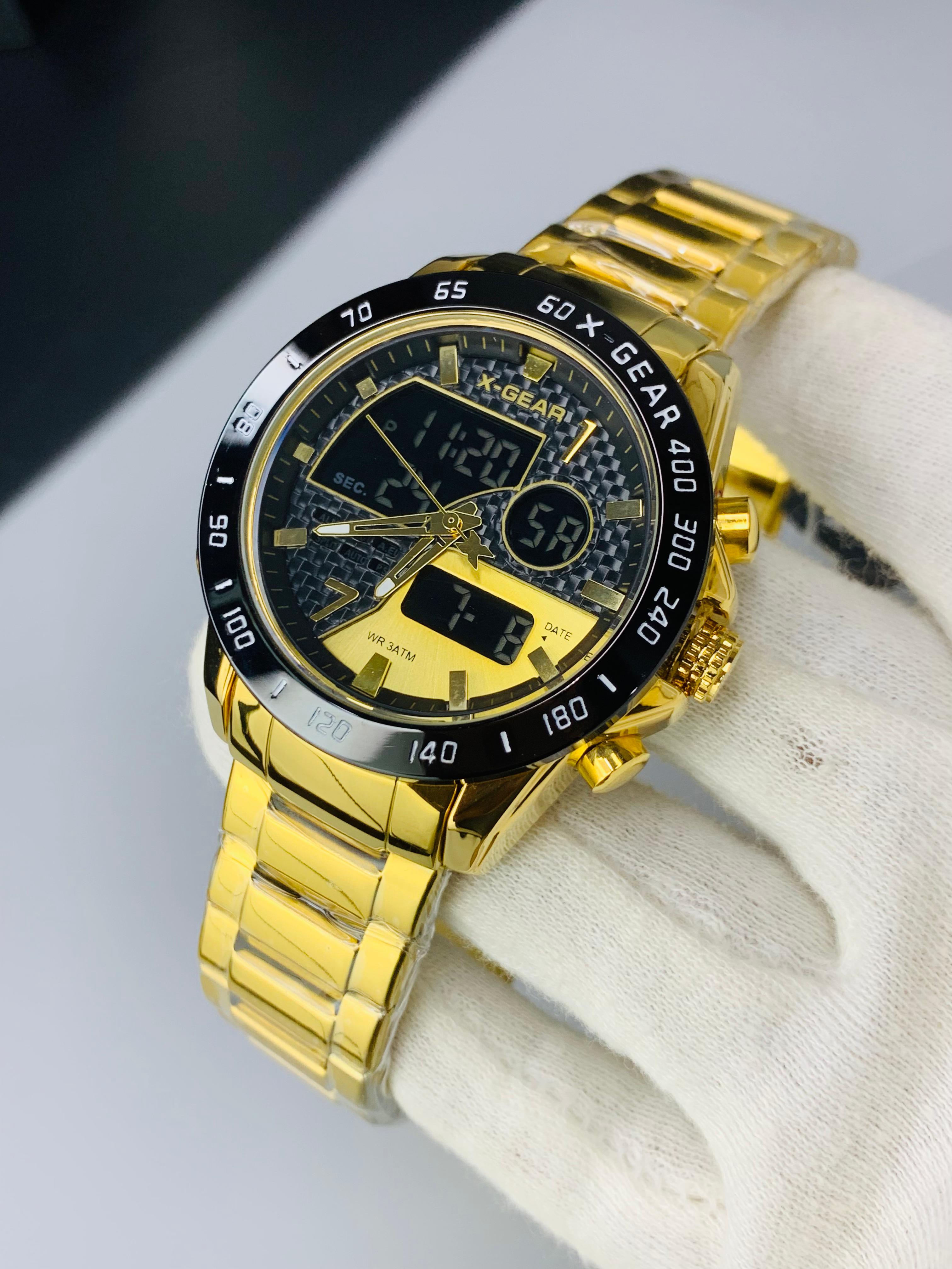 X gear Two tone Chain With Blue Dial Dual Time Watch With Japanese ...