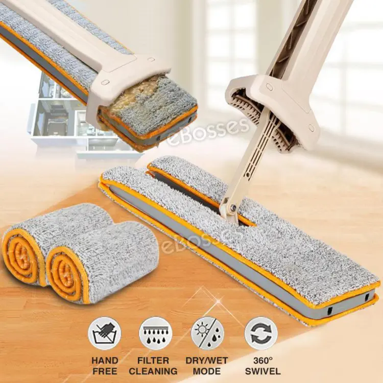 Self Wringing Double Sided Lazy Mop Telescopic 360 Spin Cloth And Automatic Squeeze / Self ...