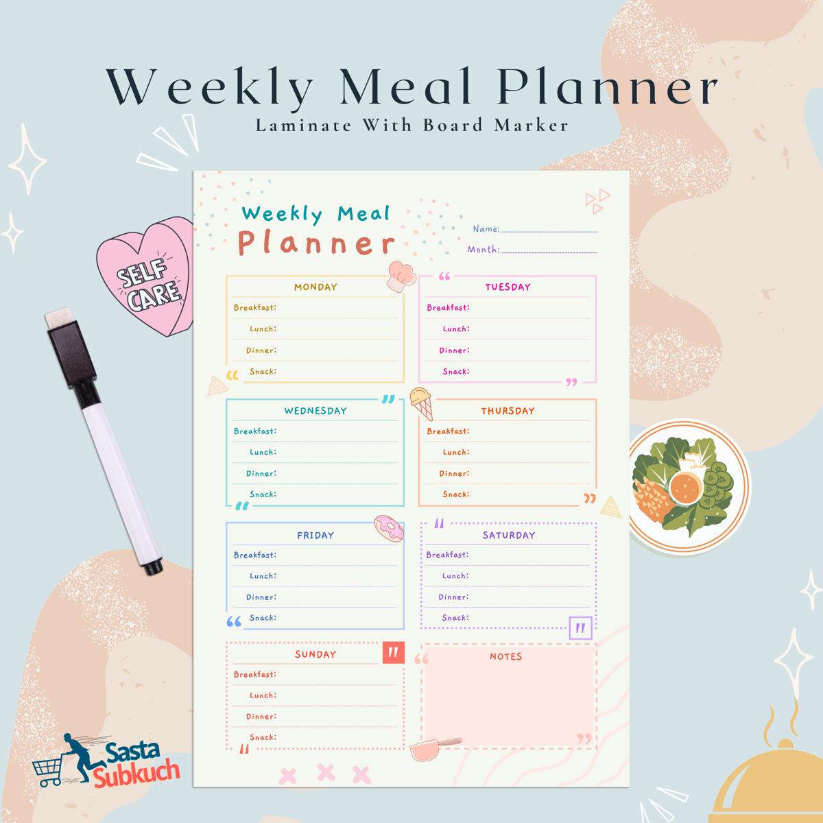 Weekly Meal Planner A4 Size Laminate with Board Marker Organize Your ...