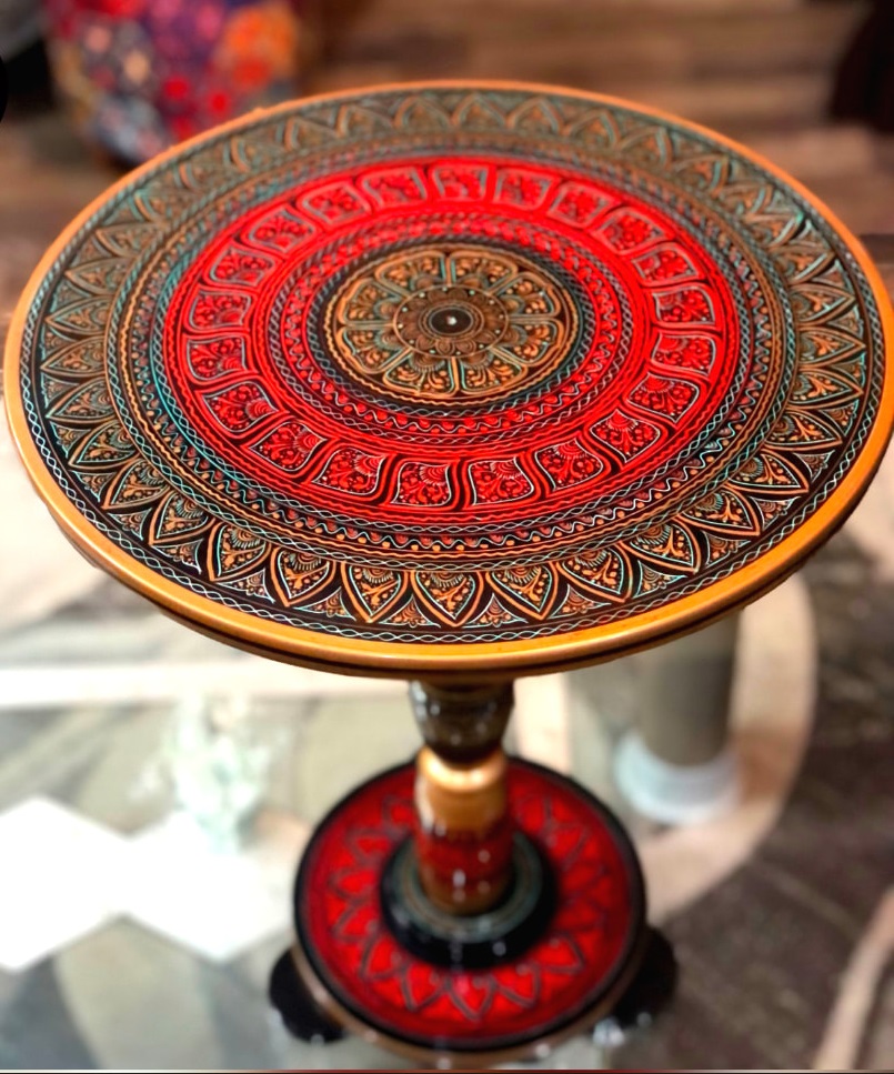 Hand Crafted Round Coffee Table Made With Sheesham Wood Naqshi Table ...
