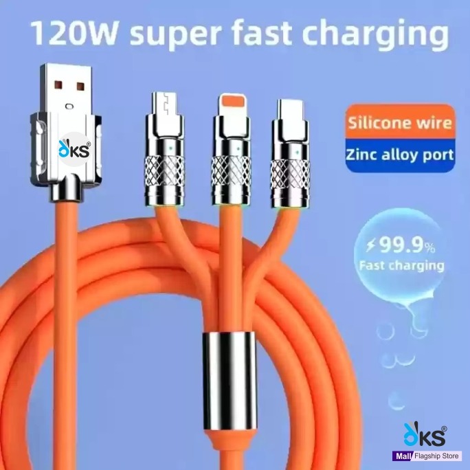 3 in 1- 120W 6A Fast Charging Type C Cable Micro USB for i-Phone ...