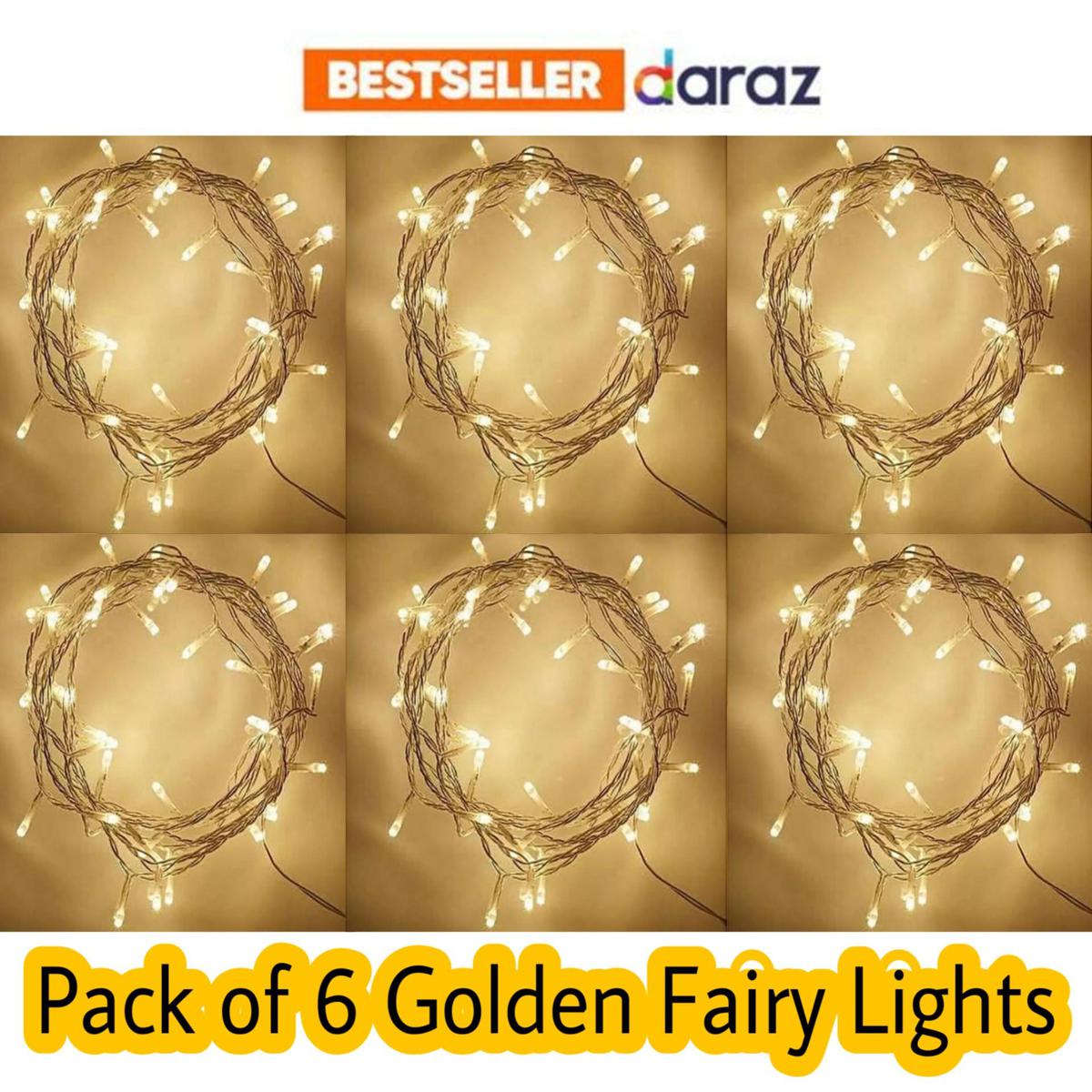 Pack of 6 - Golden Still Fairy Light String - 20 ft each - (220V) for ...