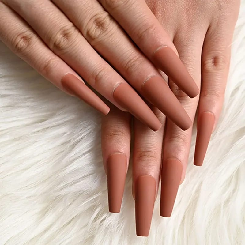 24 Solid color matte super long coffin fake nail tips for extension ...