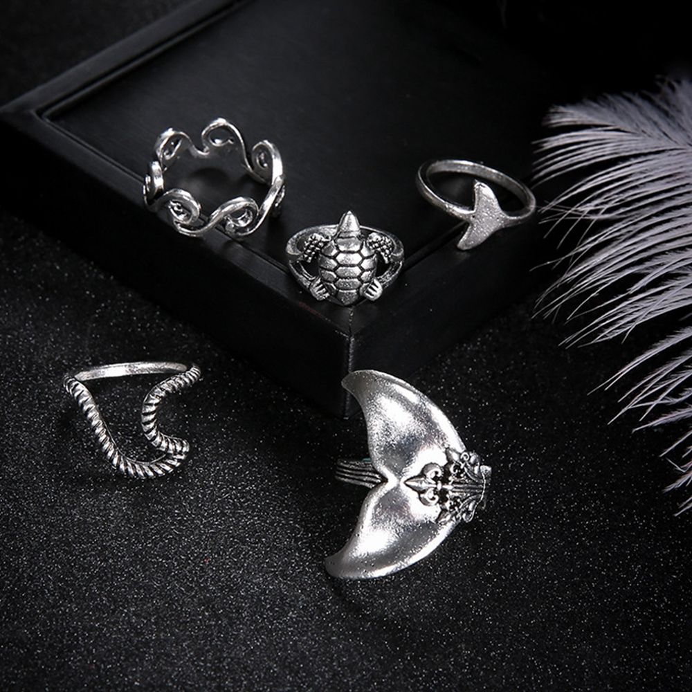 5PCS Vintage Knuckle Charm Waves/Turtle Finger Ring Whale Tail Rings ...
