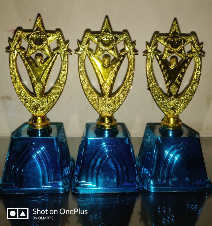 Trophy - Golden and Blue Trophy - Plastic Trophy - pack of ( 1 , 3 , 6 ...