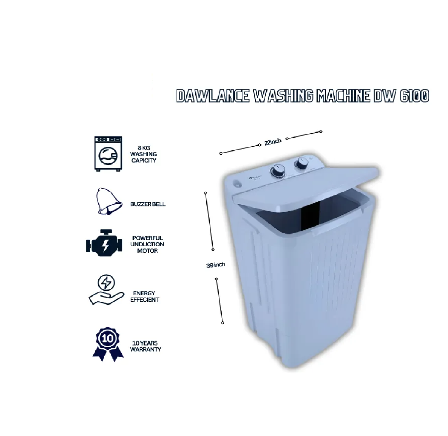 Dawlance Washing Machine DW-6100 WHITE LID / Single Washing Machine ...