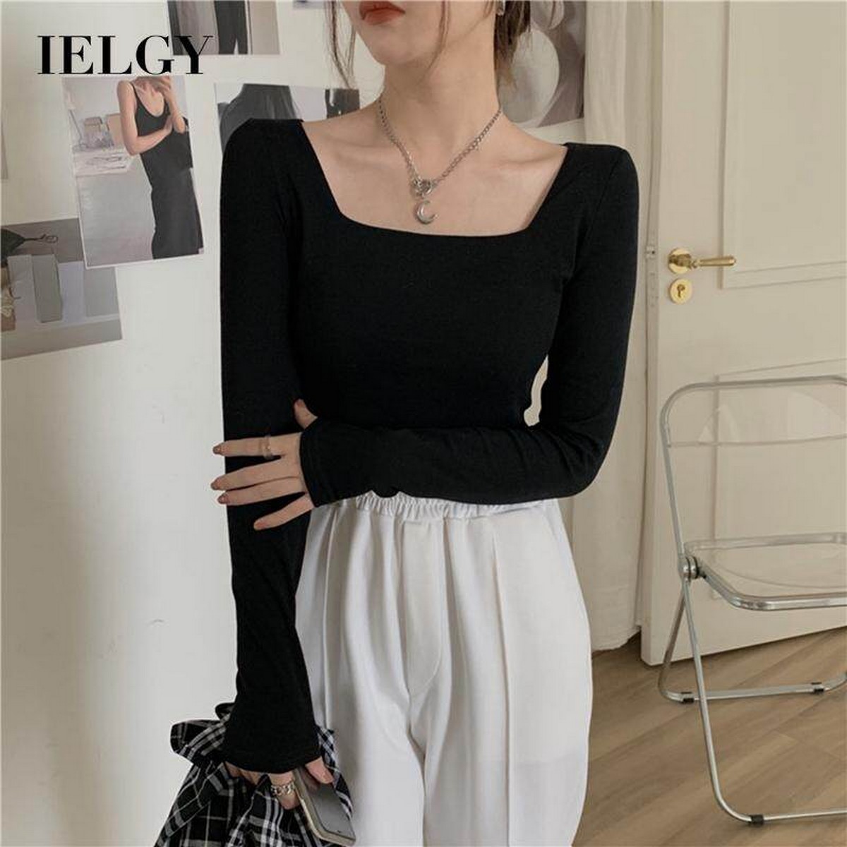 IELGY inner long-sleeved T-shirt women's western style slim trendy ...