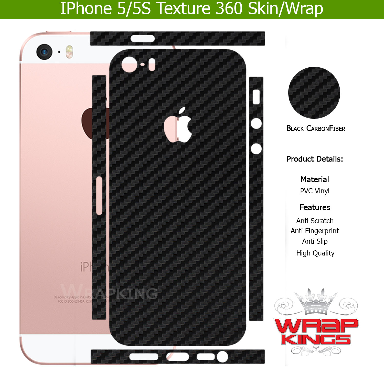 iPhone 5/5s 360 Protection Skin Wrap, Carbon Fiber Matte Transparent ...