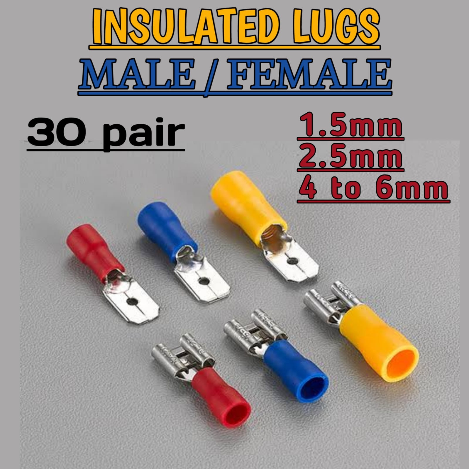 30 pair Male / Female MIX SIZES Insulated lugs Brass, control thimbles ...