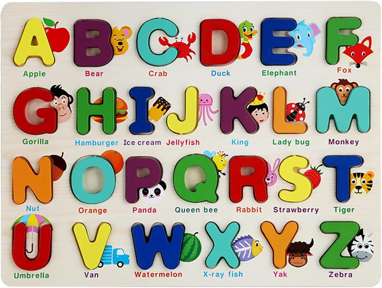 Wooden Alphabet Number Puzzle ABC Letters Sorting Board Blocks Shape ...