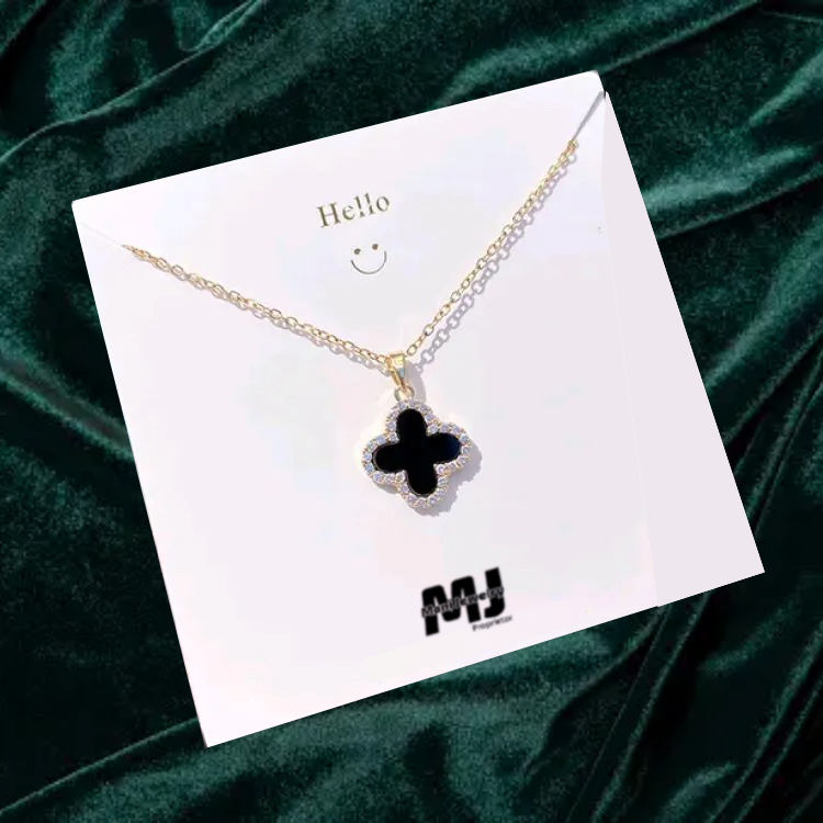 New Fashion Stainless Steel Gold Four-leaf Black Locket Pendant For ...