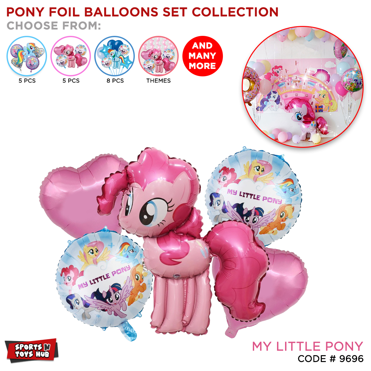My Little Pony Foil Balloon Set Collection, Horse Ponies Cartoon Printed Pinkie Pie, Rainbow ...