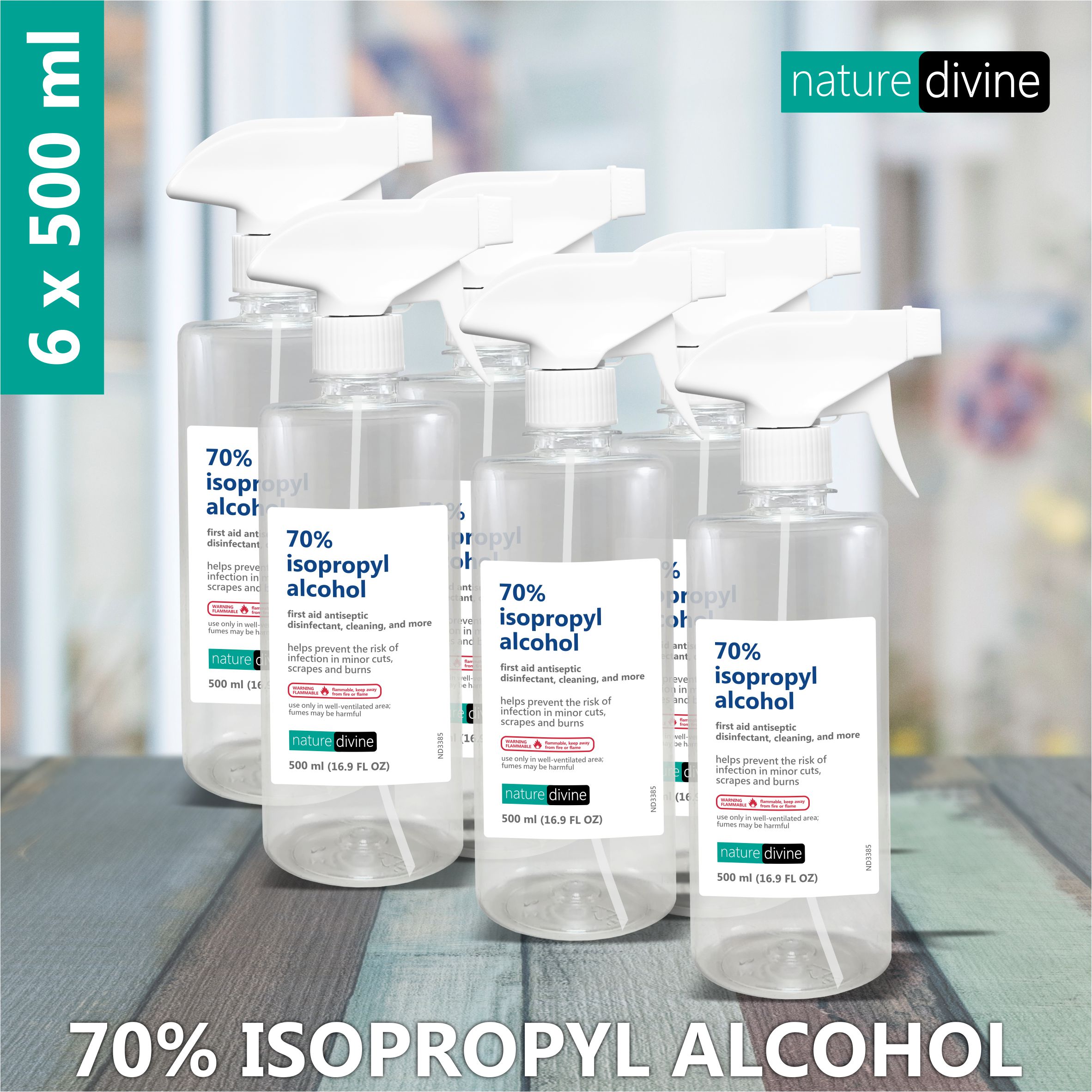 Pack of 6 Nature Divine 70% Isopropyl Alcohol, IPA Rubbing Alcohol ...