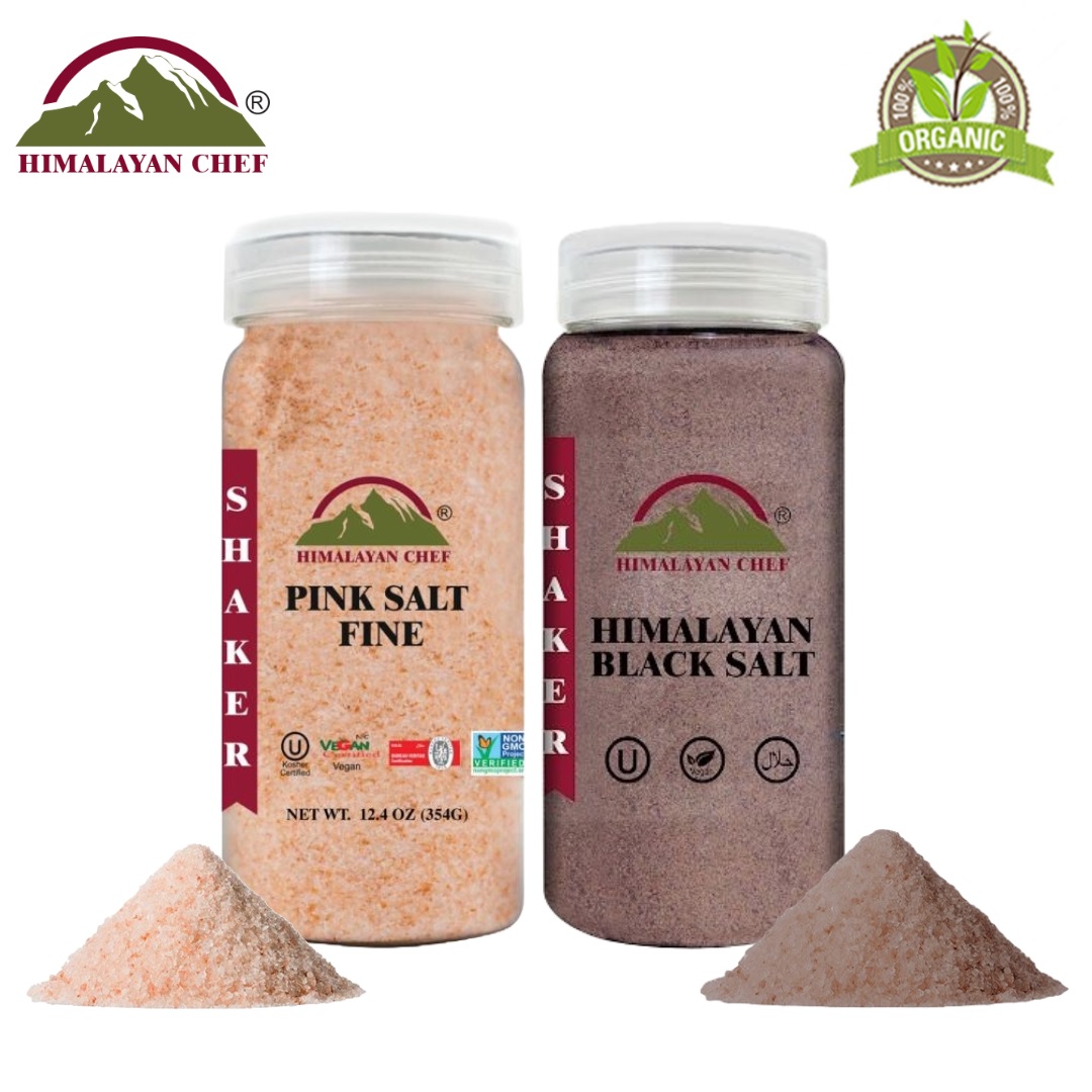 (Pack of 2) Himalayan Chef Pink Himalayan Salt with Black Salt Powder Natural Pink Salt Fine ...