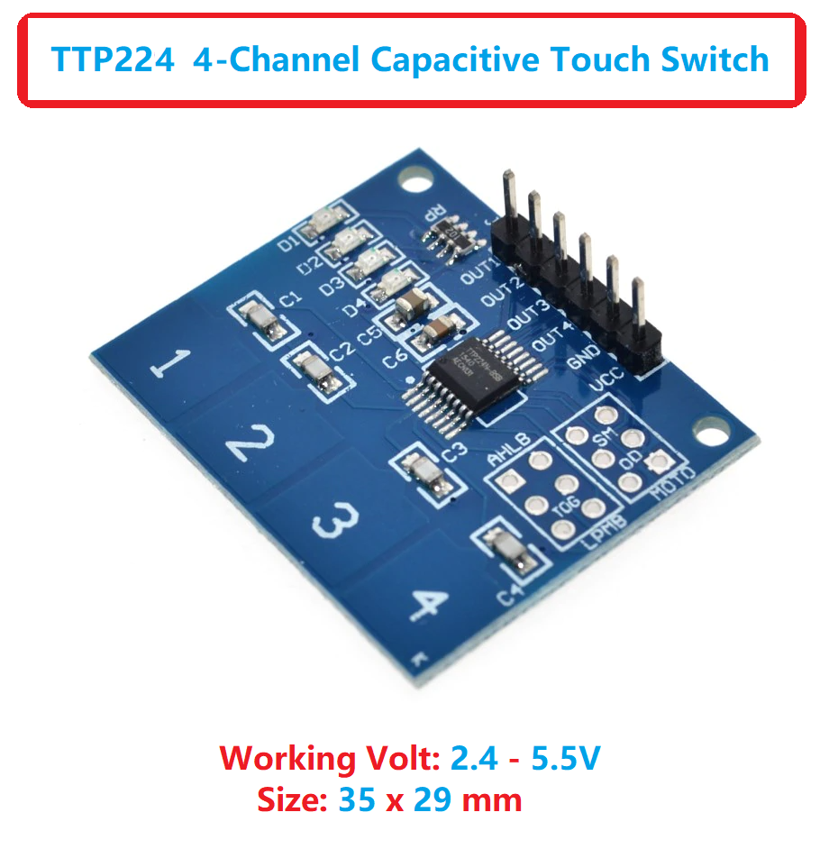 TTP224 4 Way Capacitive Touch Switch 4-Channel Digital Touch Sensor ...