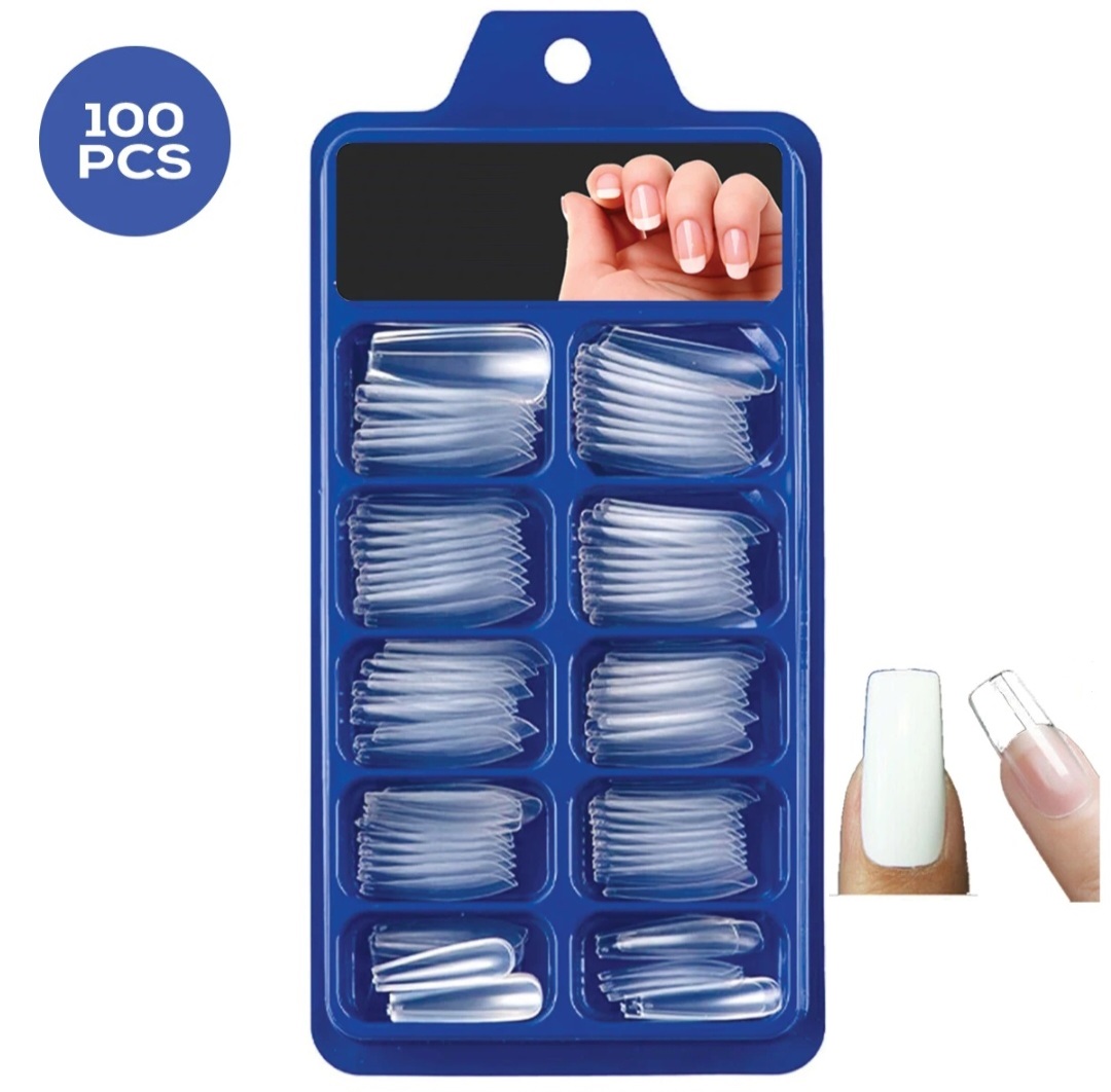 100Pcs / Coffin Shape Natural & Transparent Color Artificial Nails Kit ...